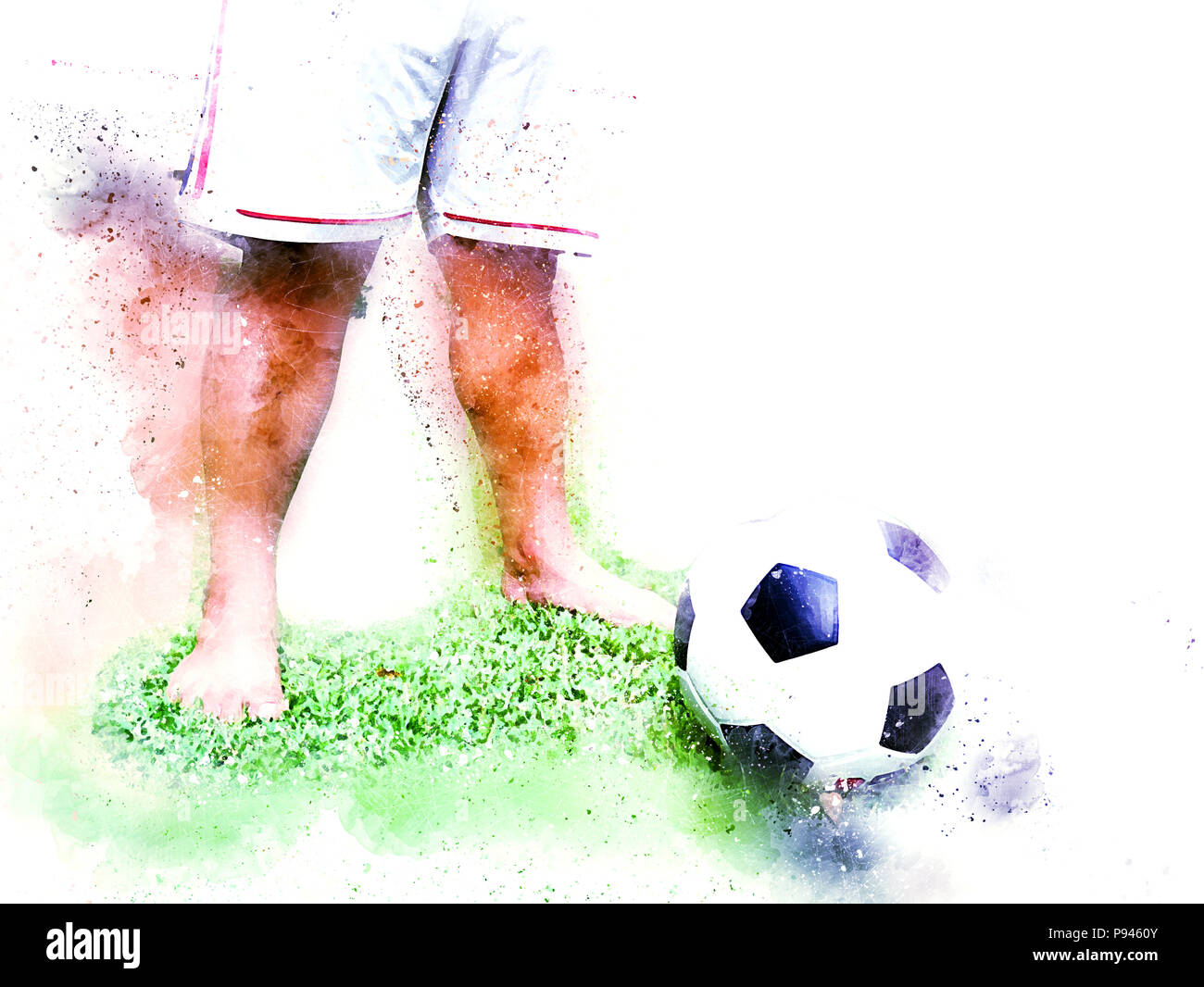 Abstract colorful Football player and ball watercolor painting ...