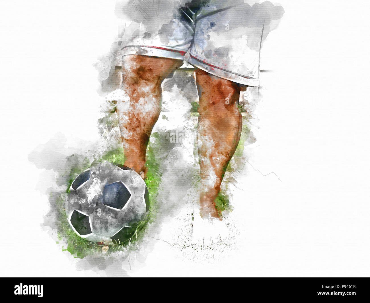 Abstract Football player and ball watercolor painting background Stock ...