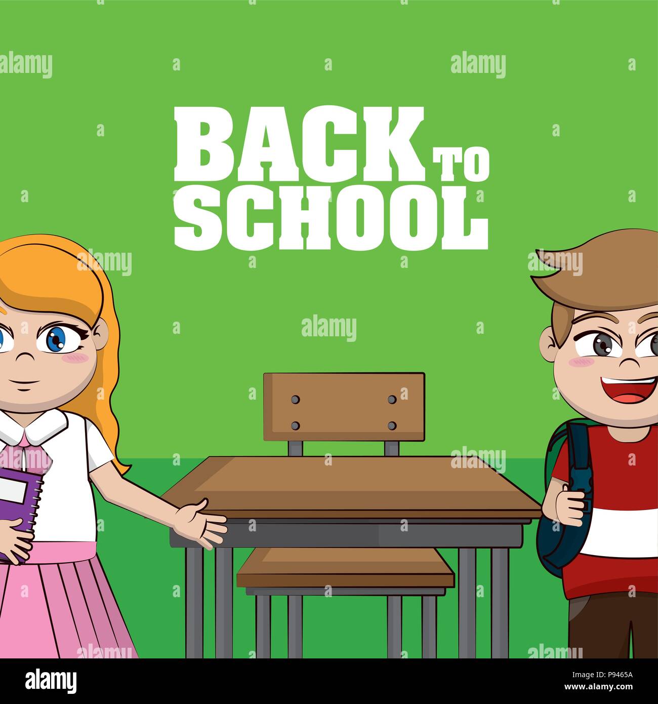 Cute happy kids students cartoons back to school vector illustration ...