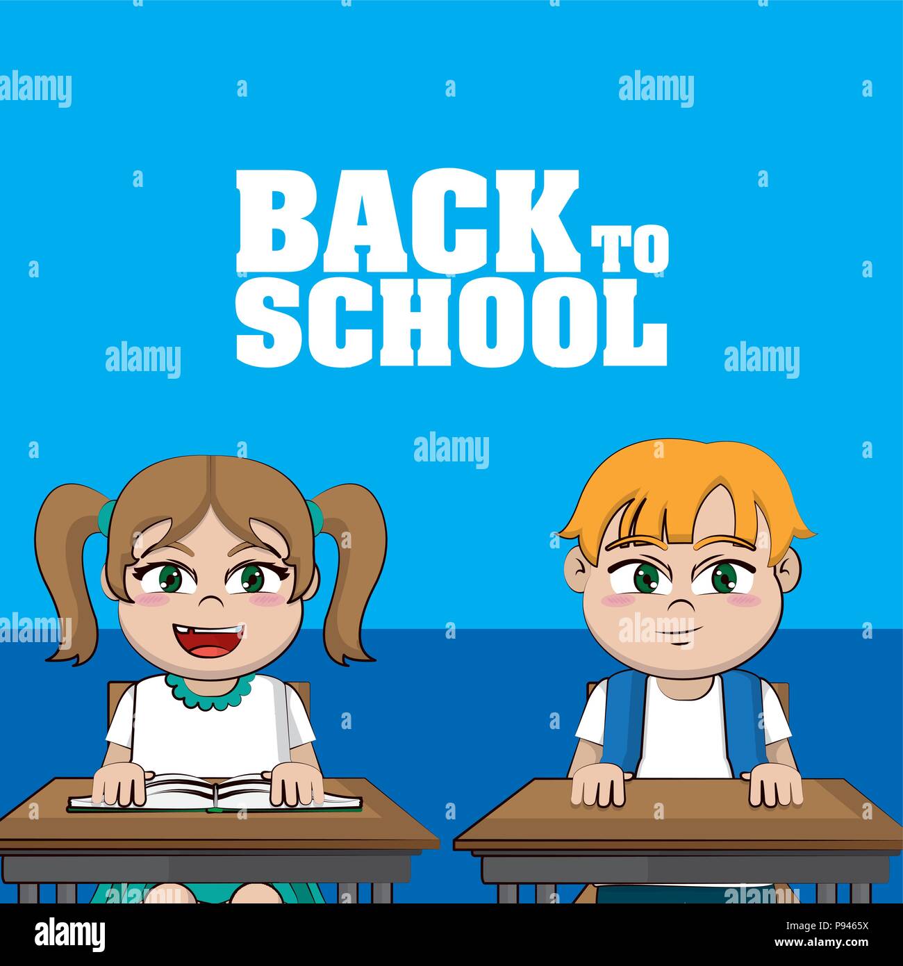 Cute happy kids students cartoons back to school vector illustration ...