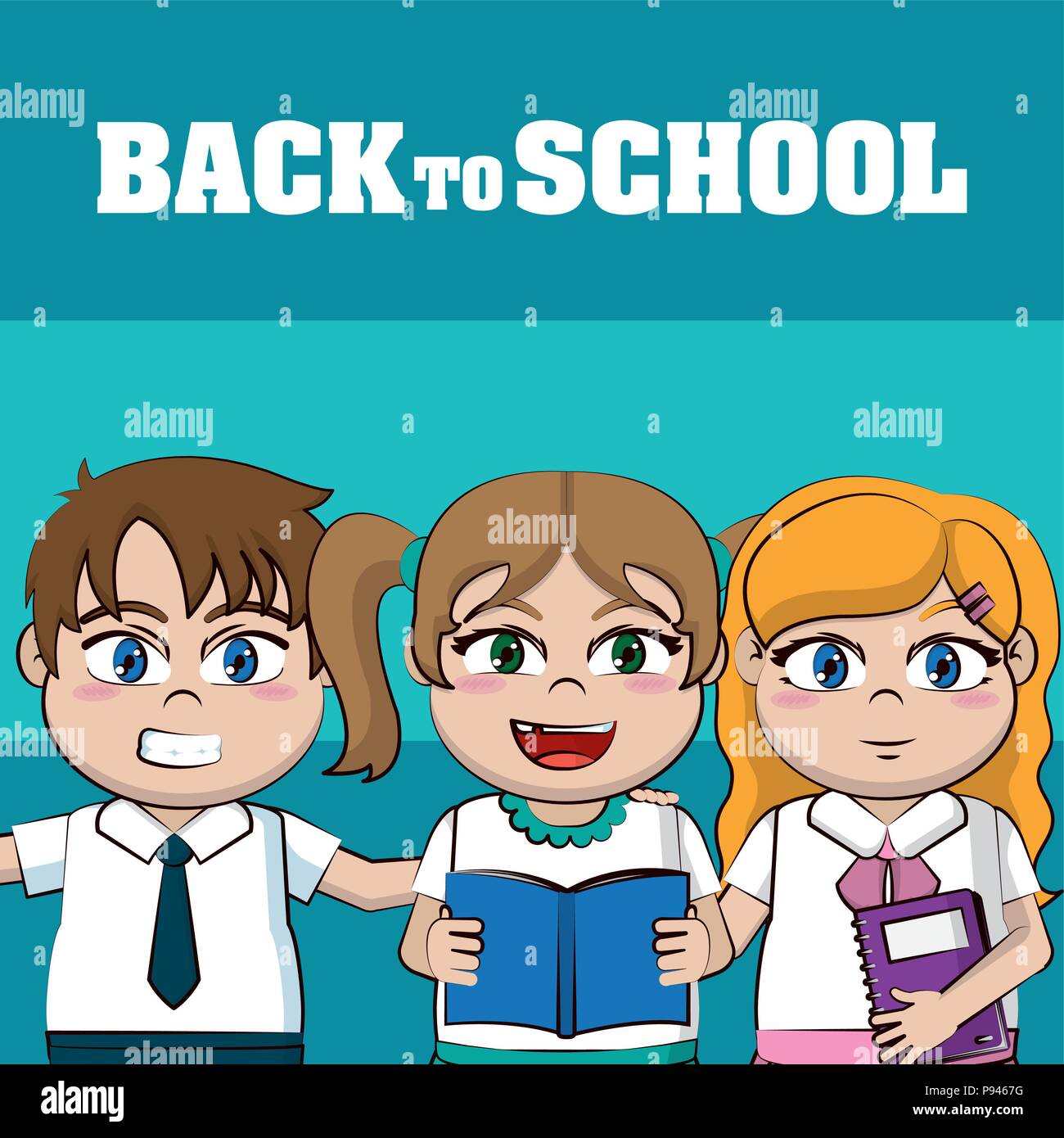 Cute happy kids students cartoons back to school vector illustration ...