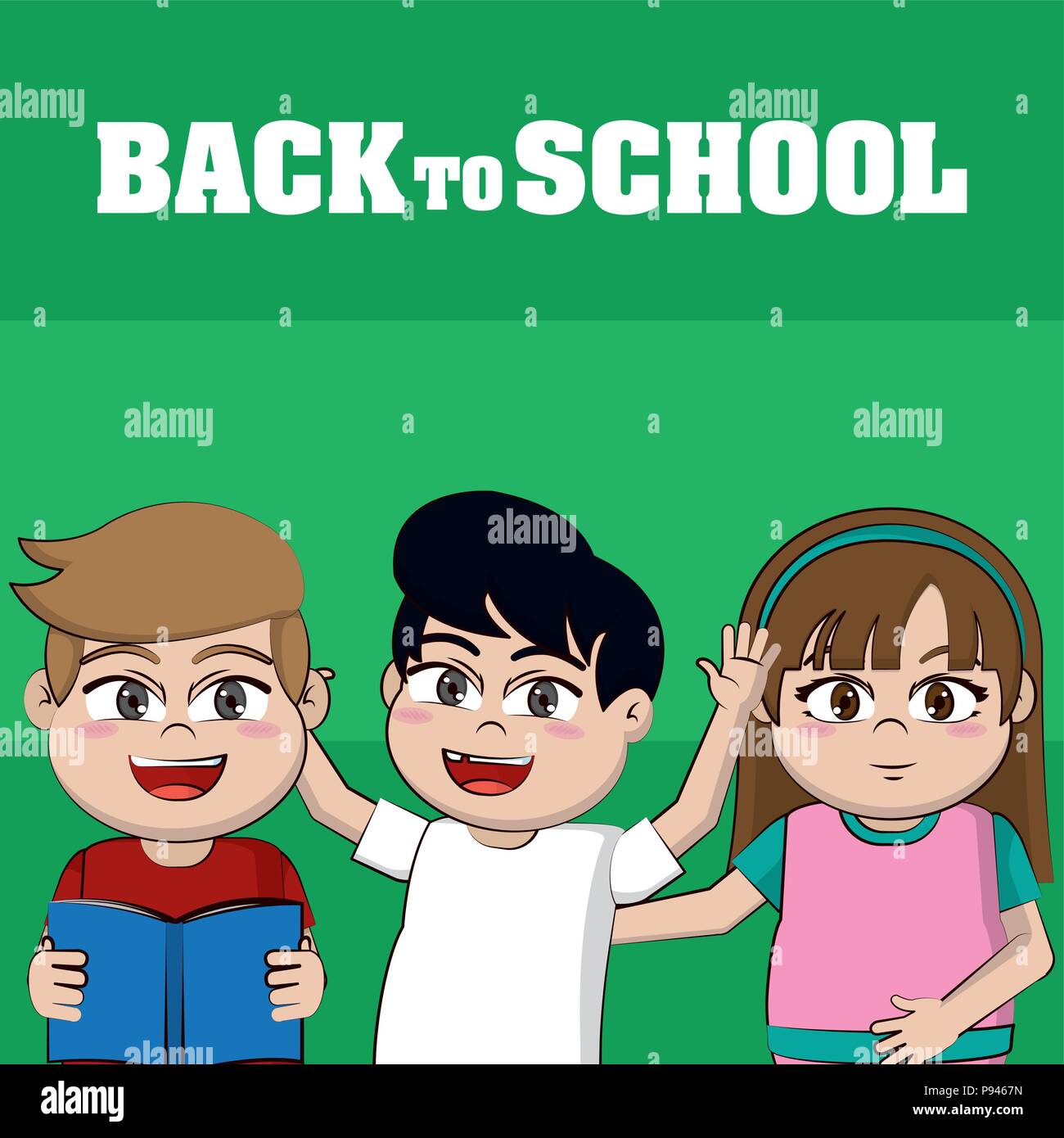 Cute happy kids students cartoons back to school vector illustration ...