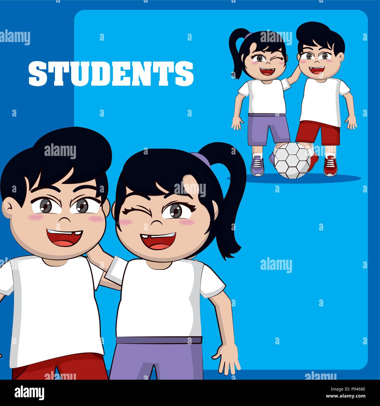 School boys and girls cute cartoons vector illustration graphic design ...
