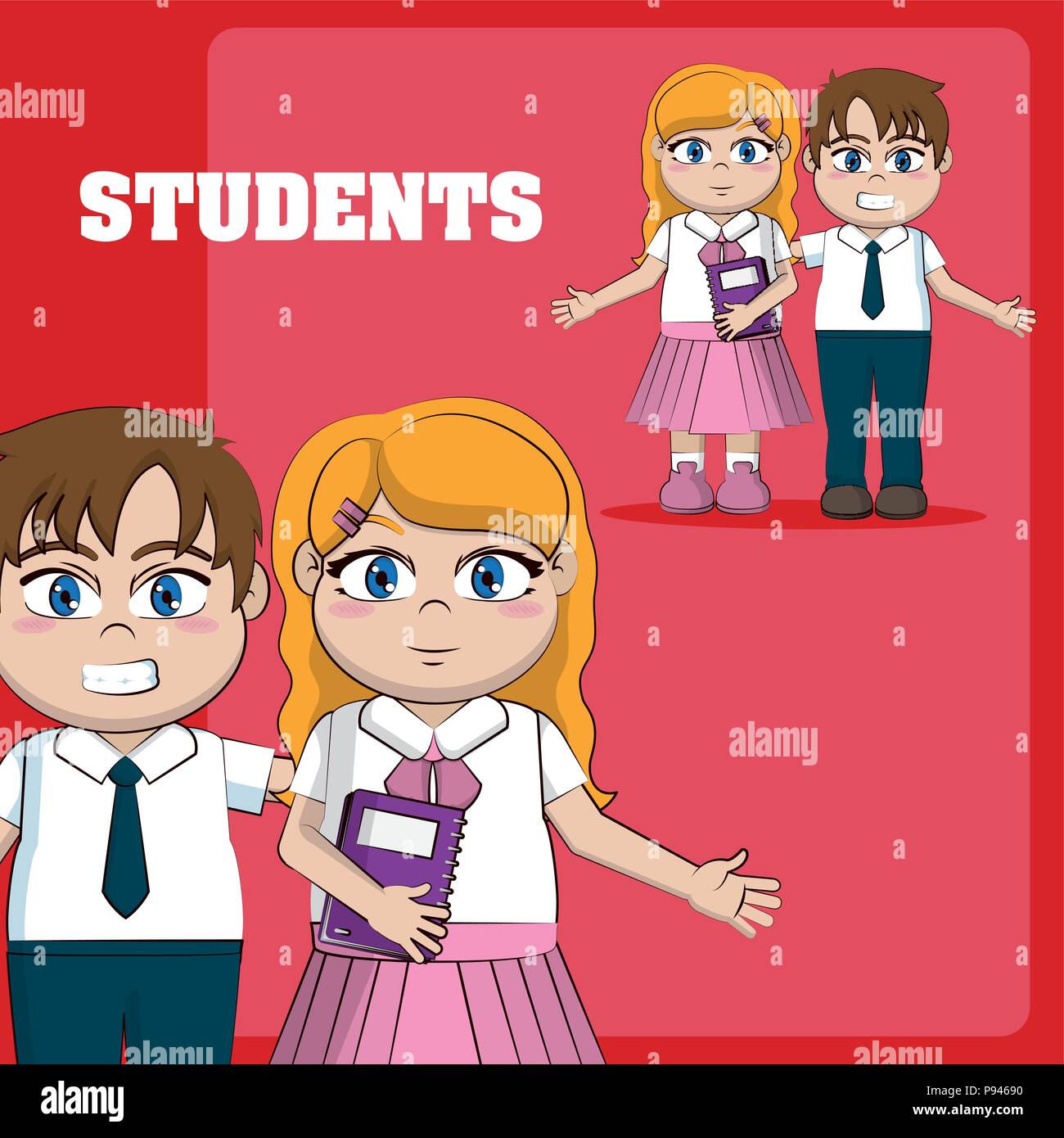 School boys and girls cute cartoons vector illustration graphic design ...