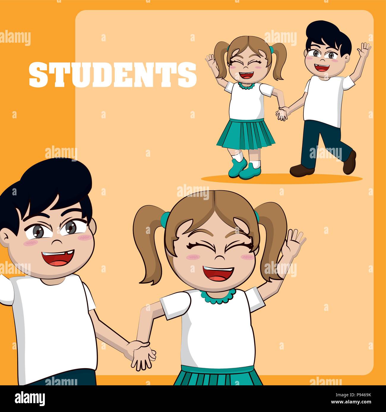 School boys and girls cute cartoons vector illustration graphic design ...