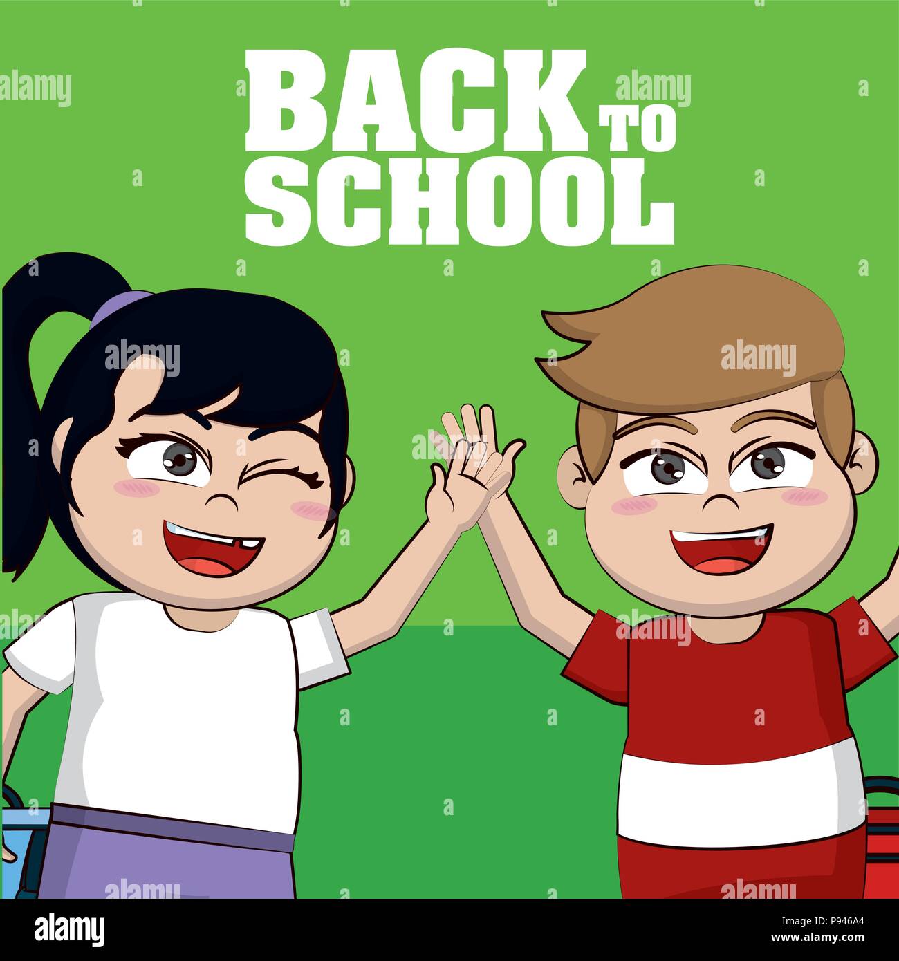 Cute happy kids students cartoons back to school vector illustration ...