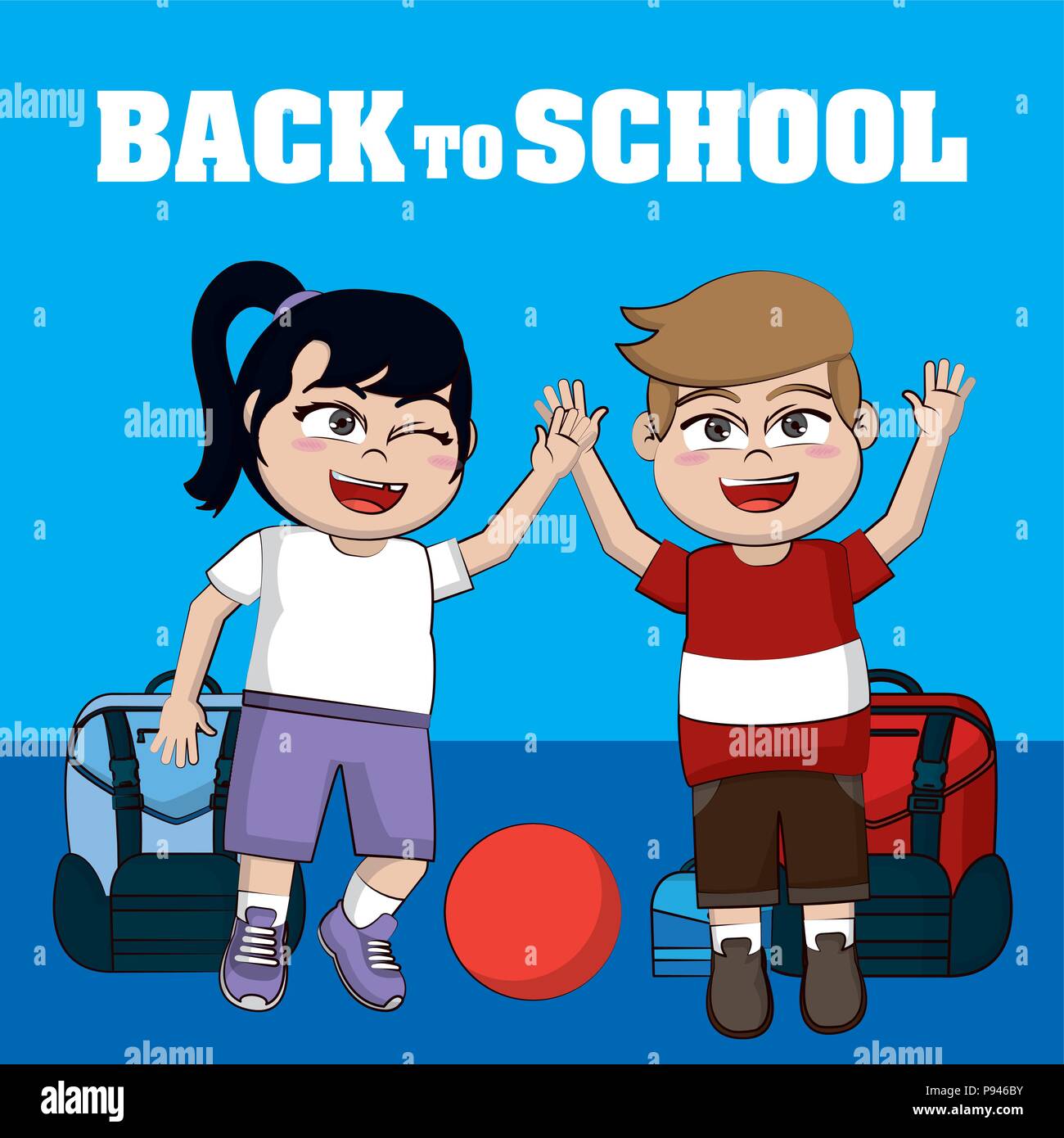 Cute happy kids students cartoons back to school vector illustration ...