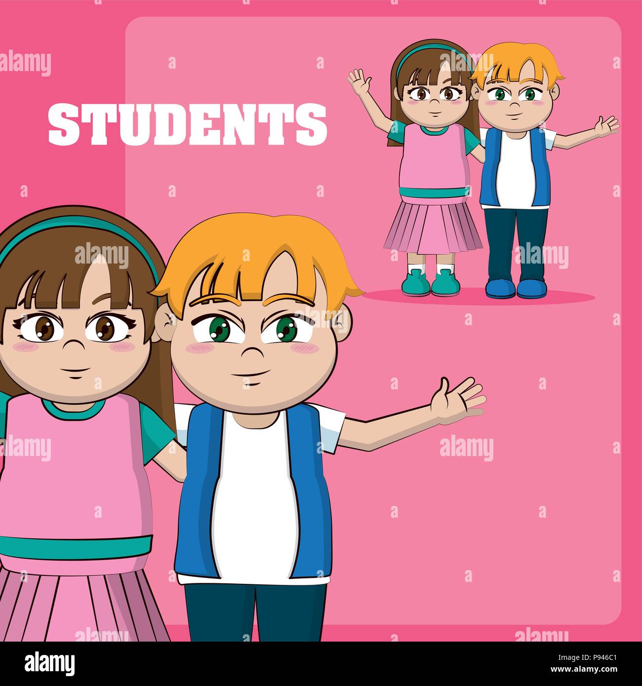 Cute happy kids students cartoons back to school vector illustration ...