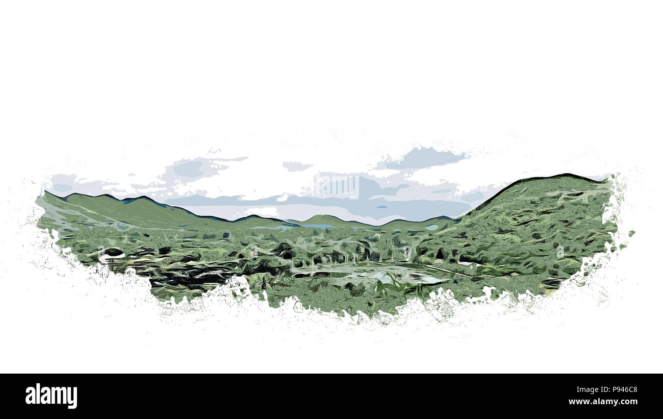 Abstract colorful mountain hill in Thailand on watercolor painting ...