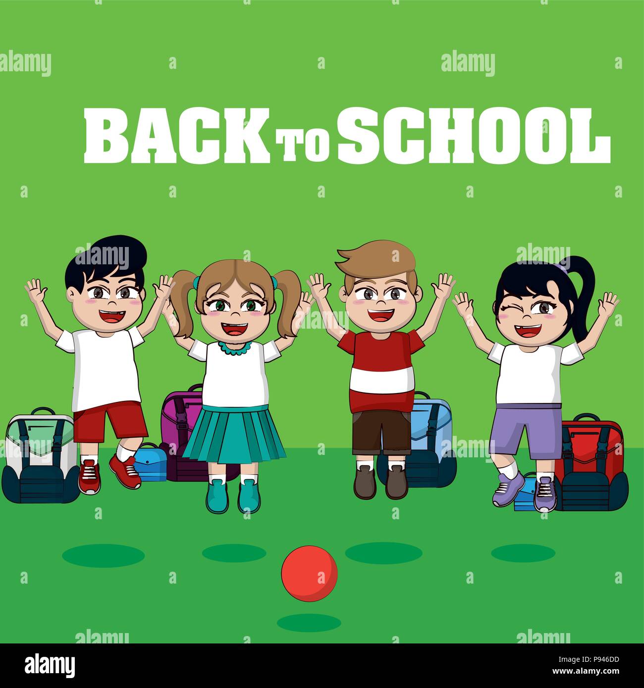 Cute happy kids students cartoons back to school vector illustration ...
