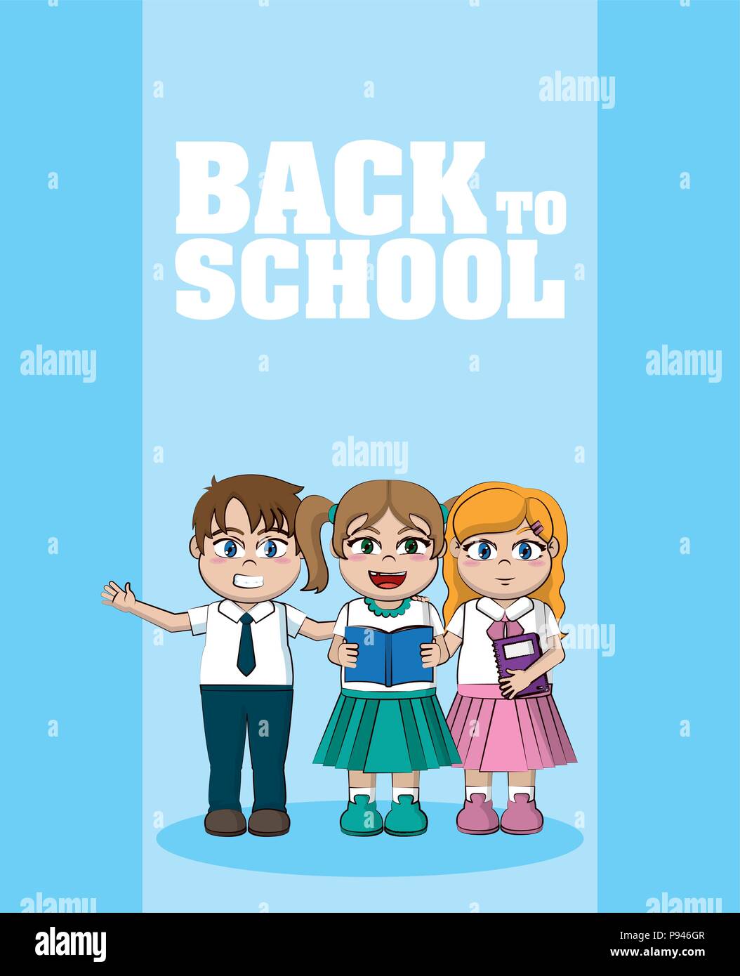 Cute happy kids students cartoons back to school vector illustration ...