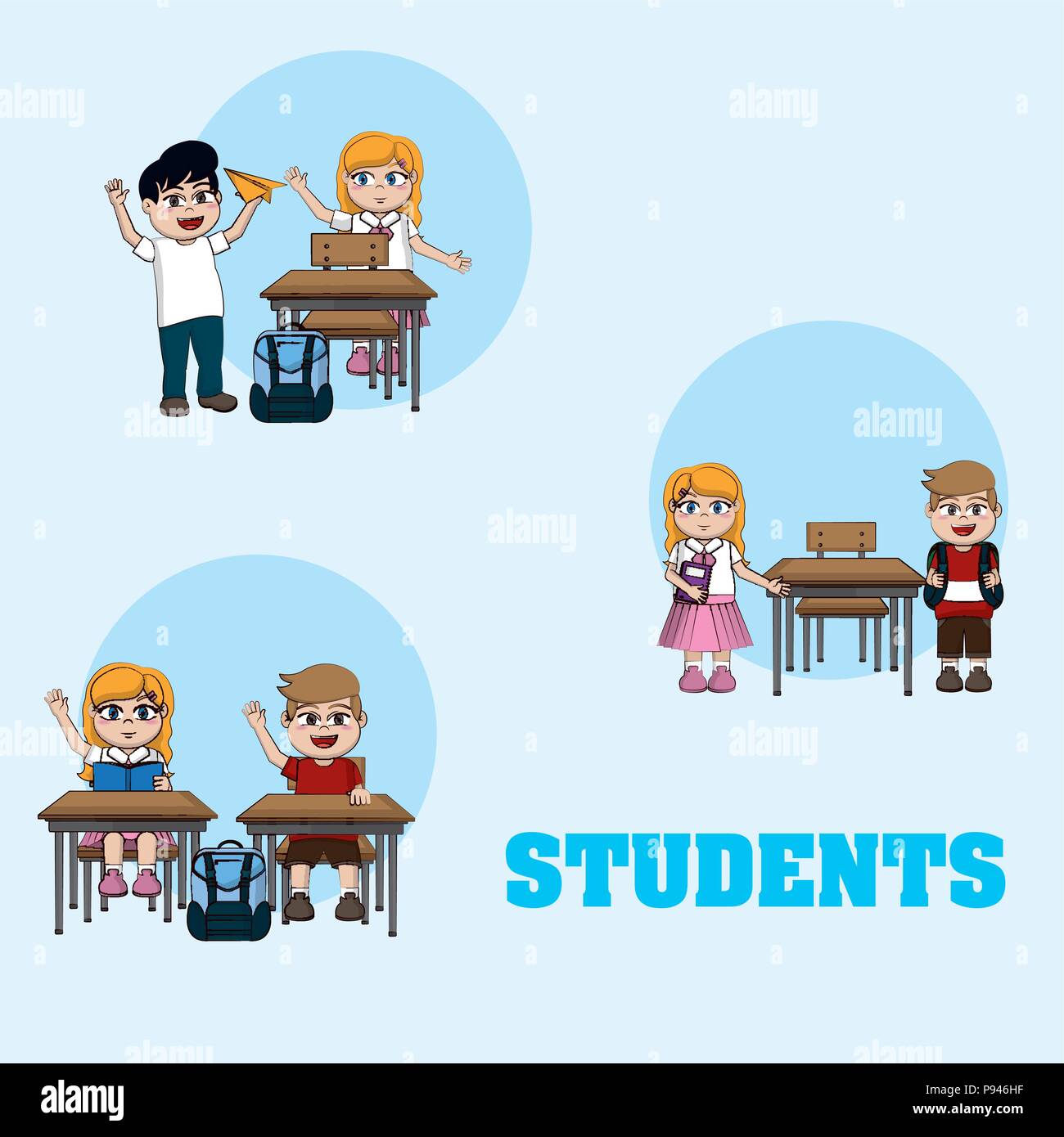Cute students cartoons round icons vector illustration graphic design ...