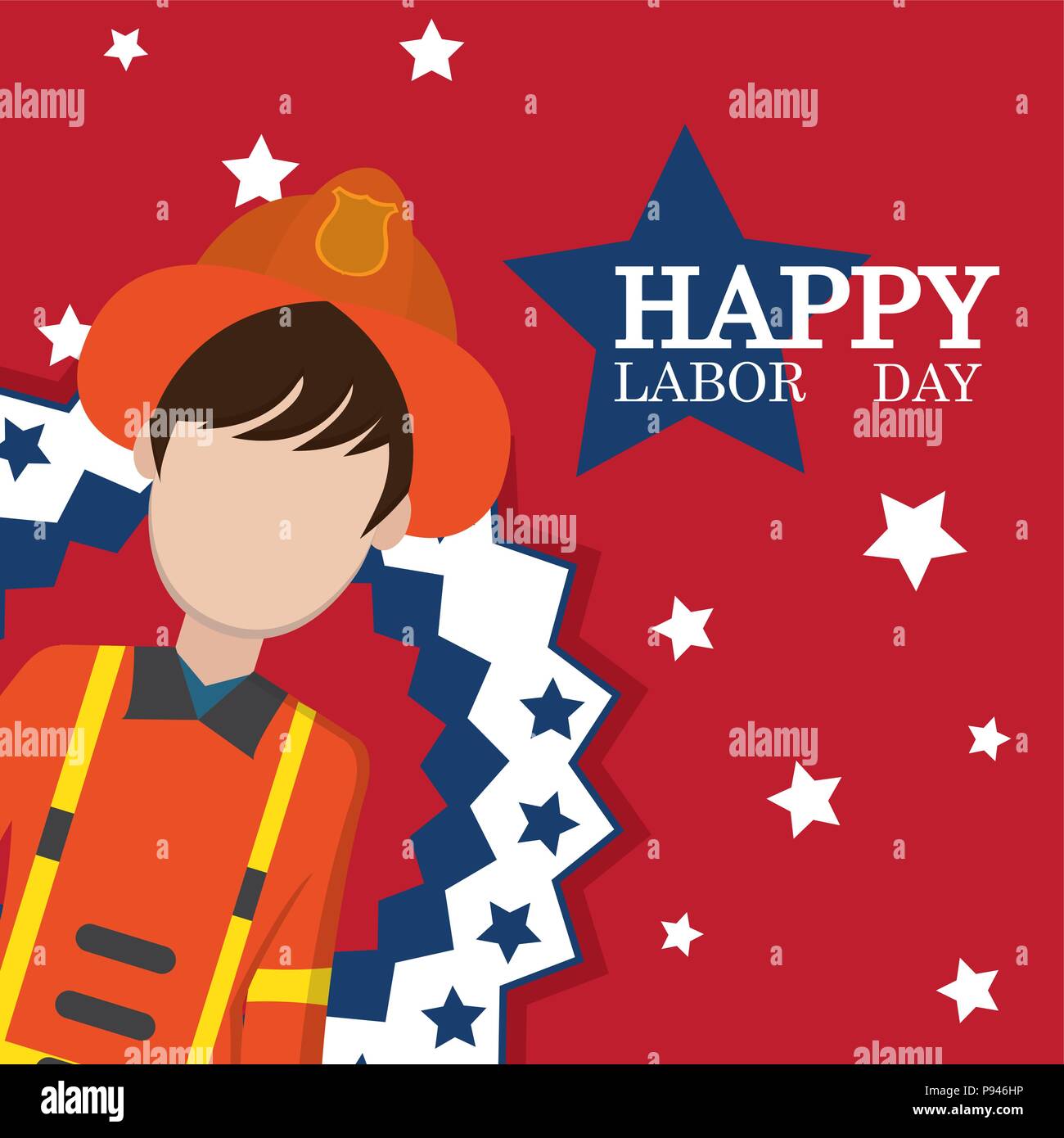 Happy labor day card with firefighter cartoon vector illustration ...