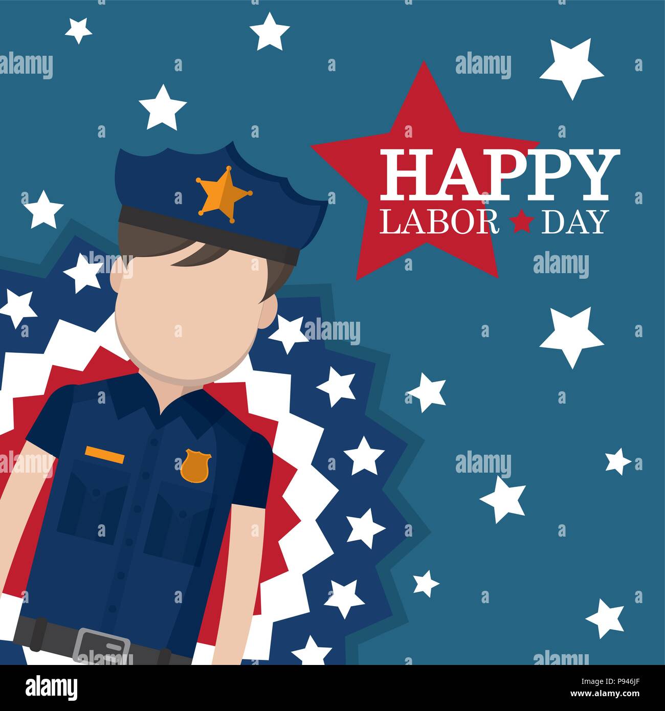 Happy labor day card with police officer cartoon vector illustration ...