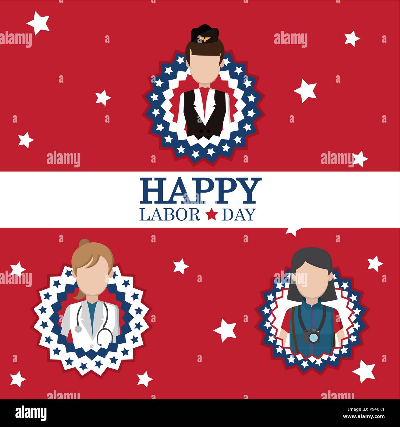 Happy labor day card with workers cartoons vector illustration graphic ...