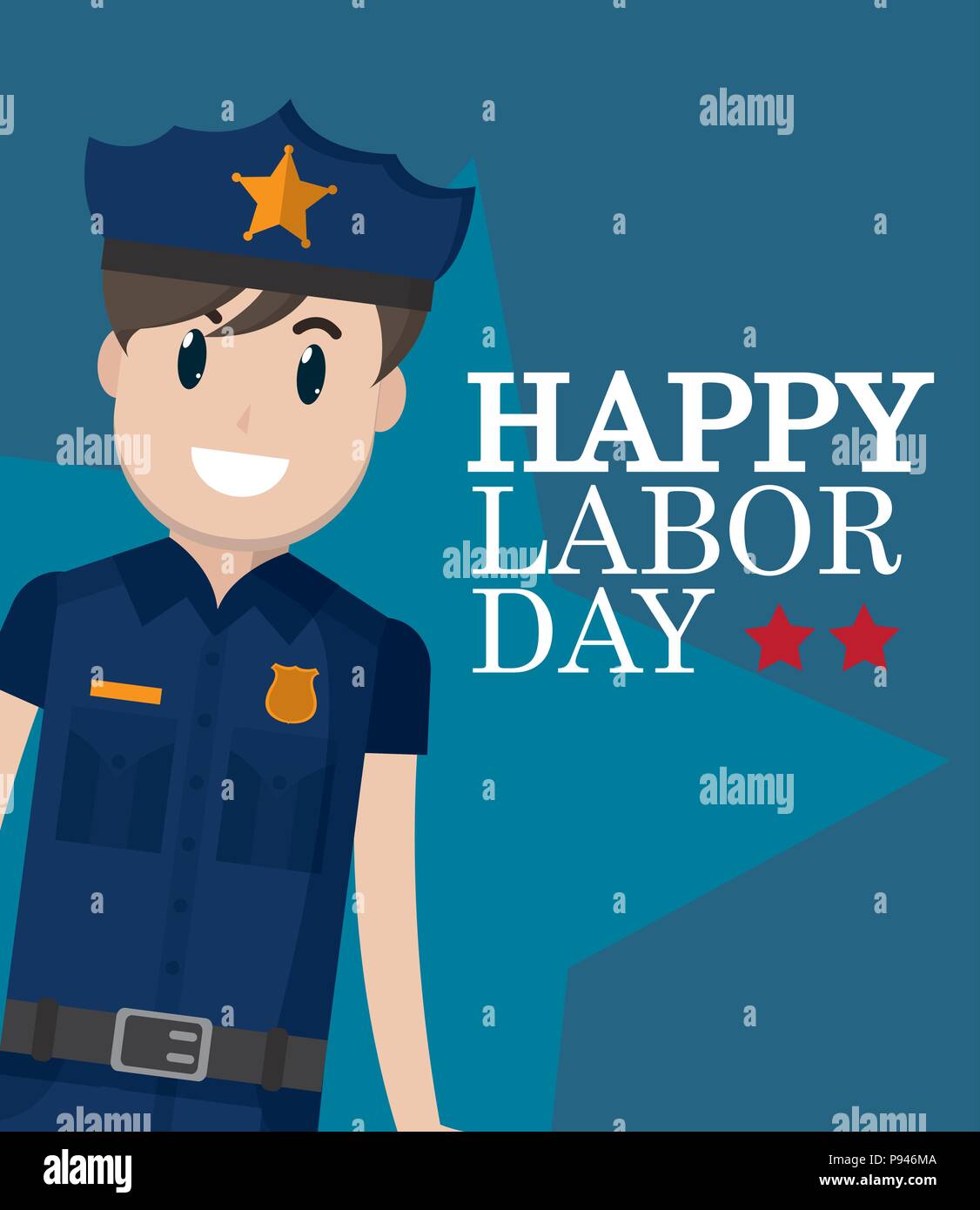 Happy labor day card with police officer cartoon vector illustration ...