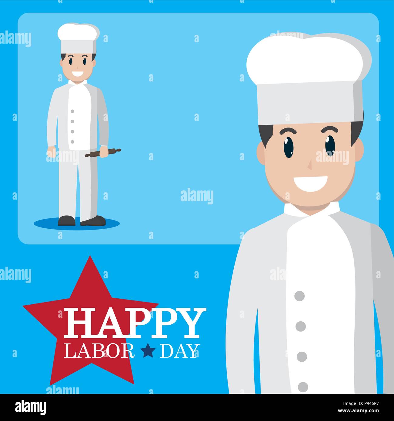 Happy labor day card with chef cartoon vector illustration graphic ...