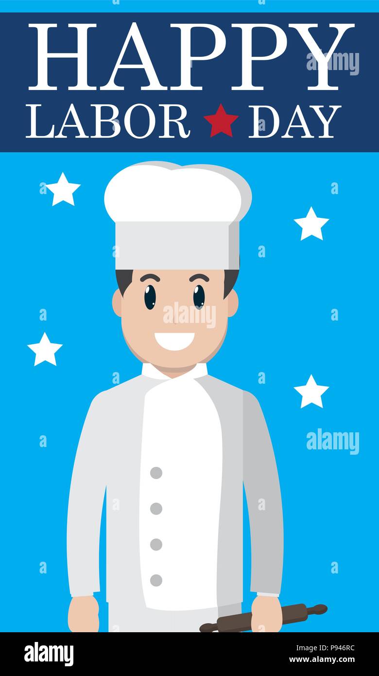 Happy labor day card with chef cartoon vector illustration graphic ...