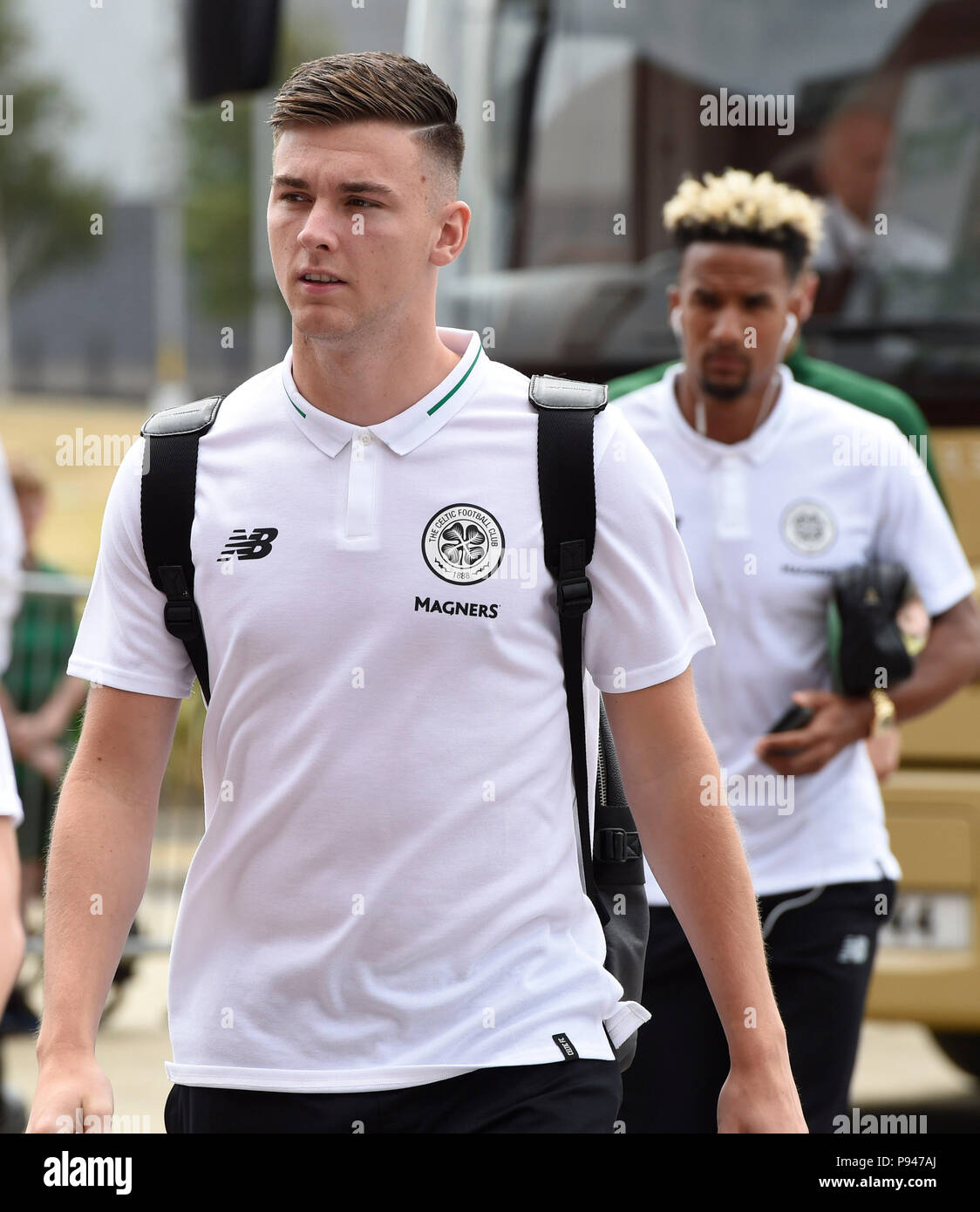 Celtic players Kieran Tierney and Scott Sinclair arrive at Celtic park ...