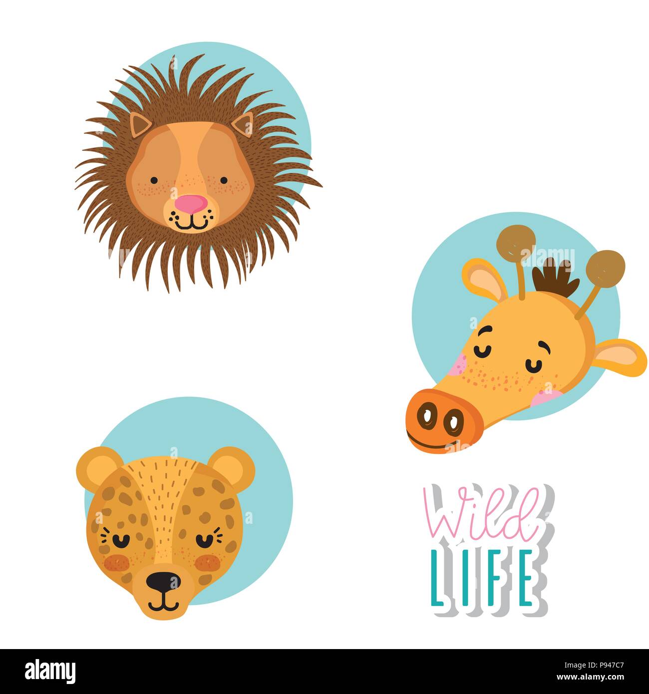 Cute wildlife animals cartoon round icons vector illustration graphic ...