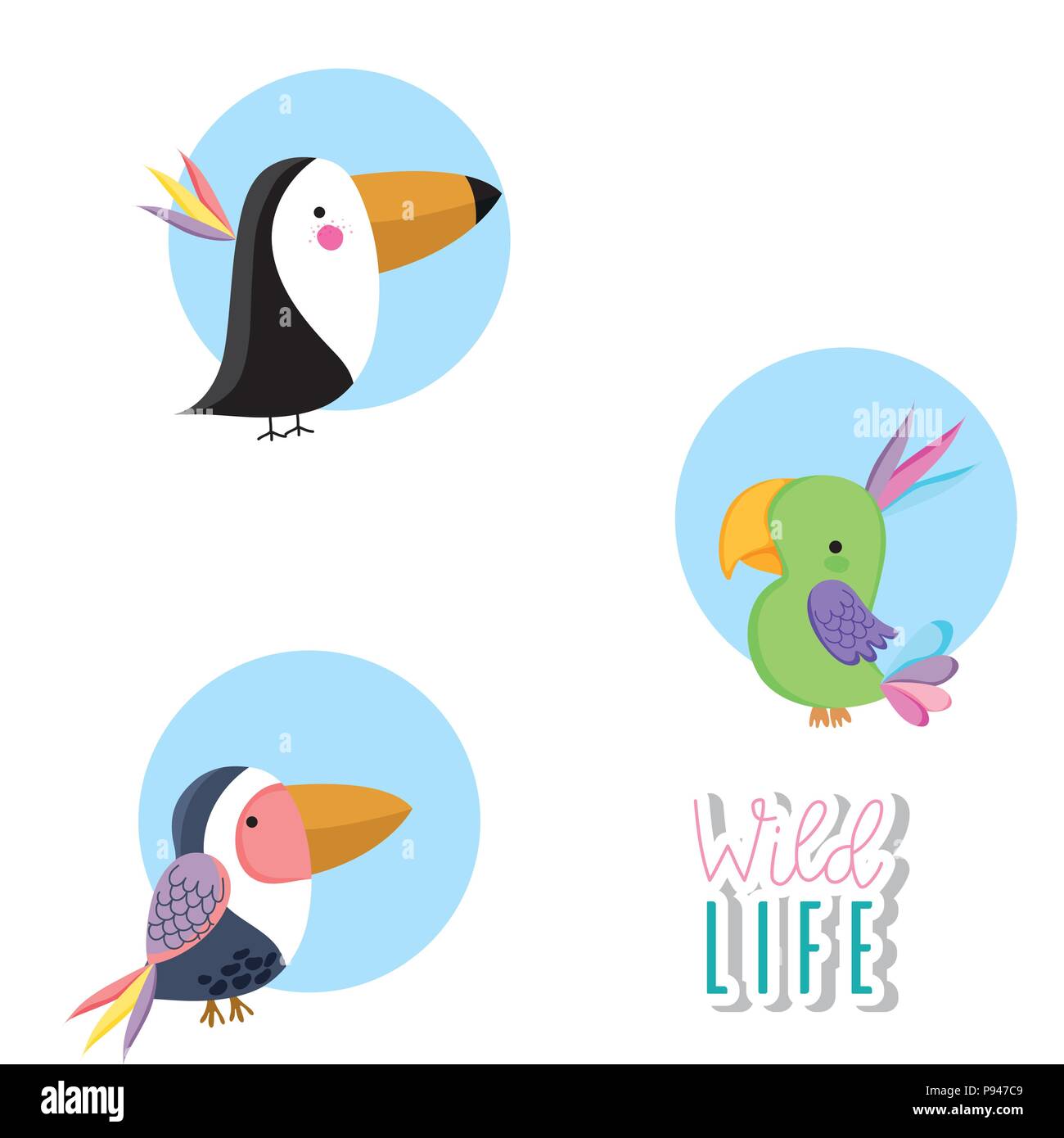 Cute wildlife animals cartoon round icons vector illustration graphic ...