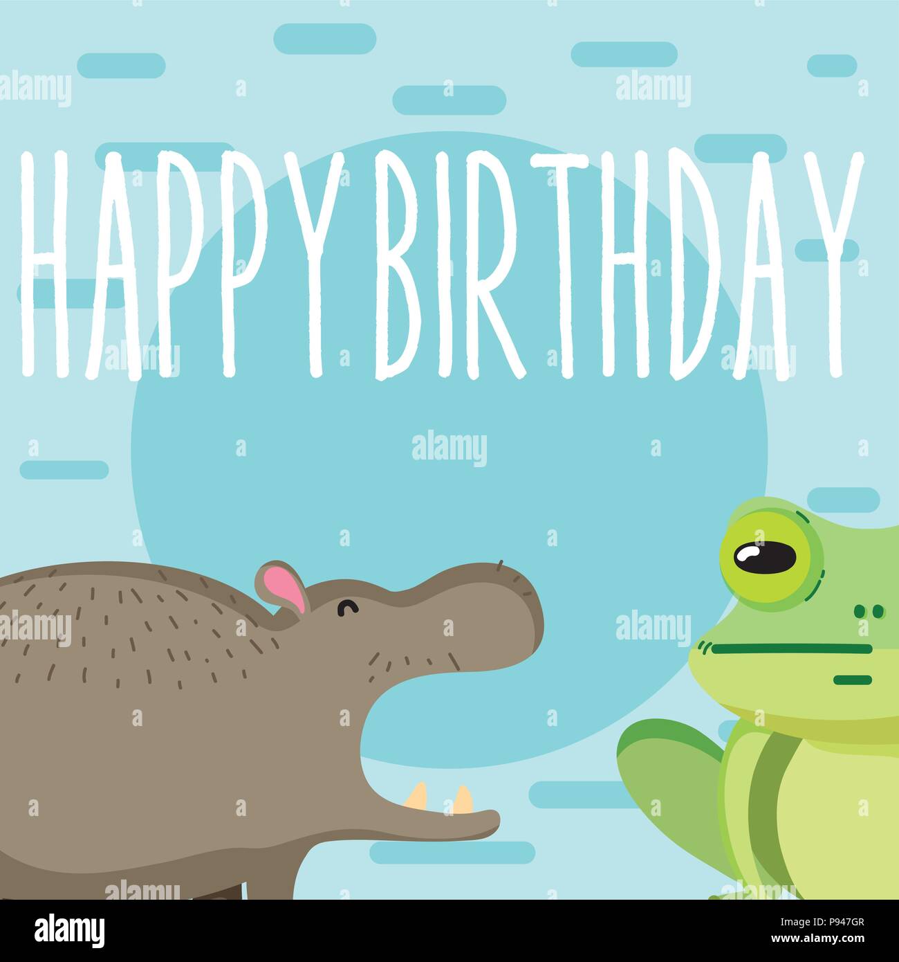 Cute animals happy birthday card cute cartoon vector illustration ...