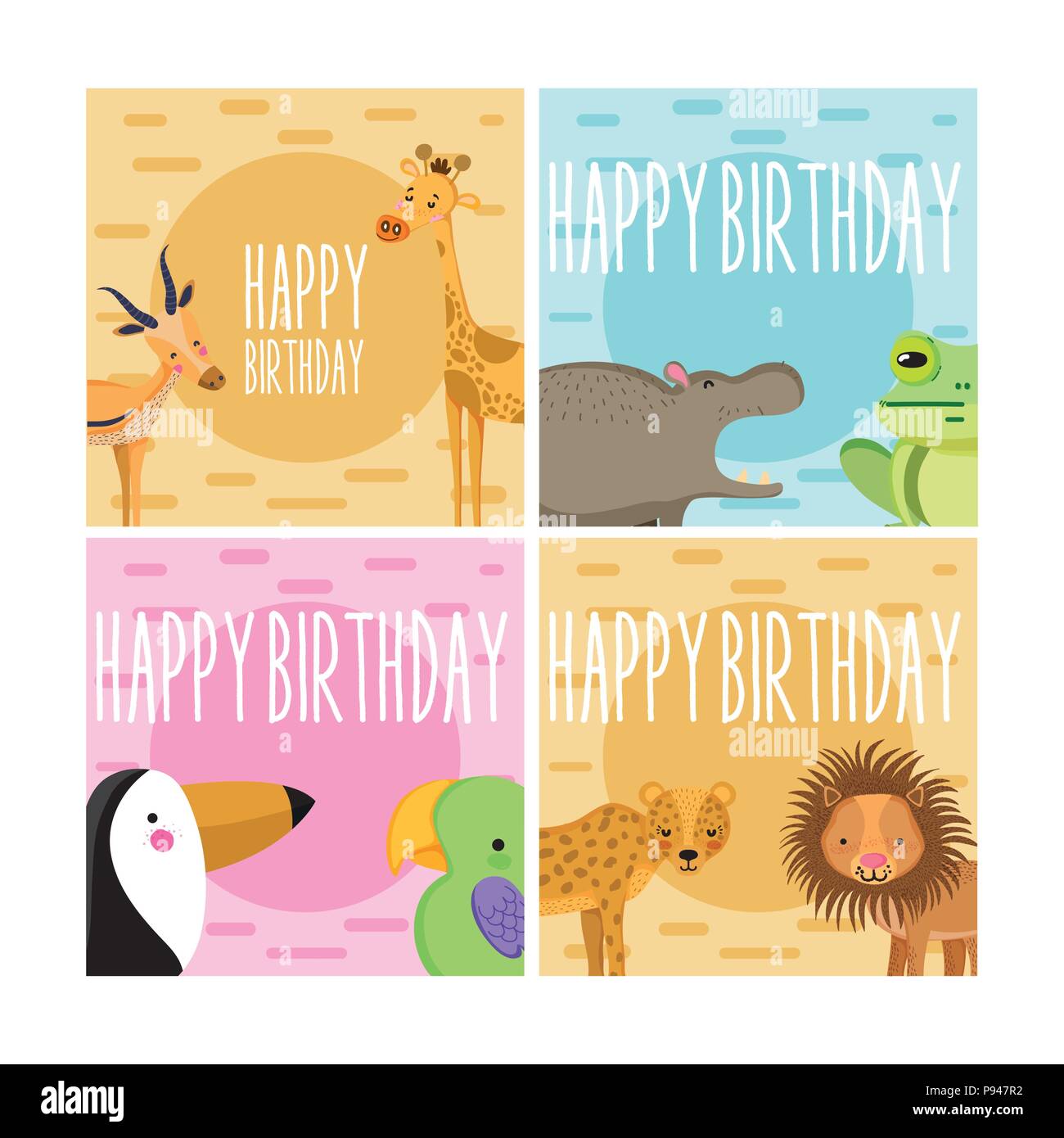 Set of Happy birthday animals cards vector illustration graphic design ...