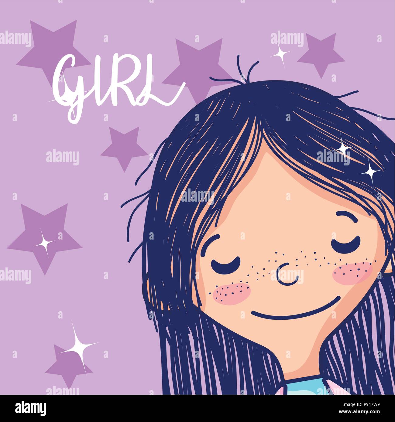 Beautiful girl cartoon with cute stars vector illustration graphic ...