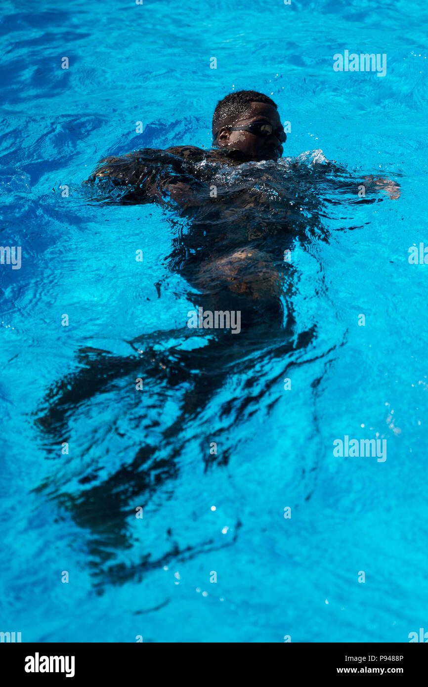 Cpl. William Ross, from Moorpark, California, swims laps during a scout ...