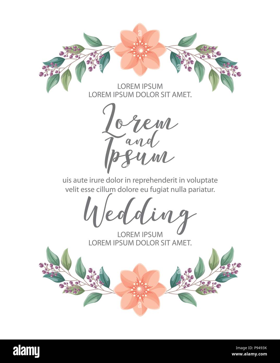 wedding card flowers ornament romantic vector illustration Stock Vector ...