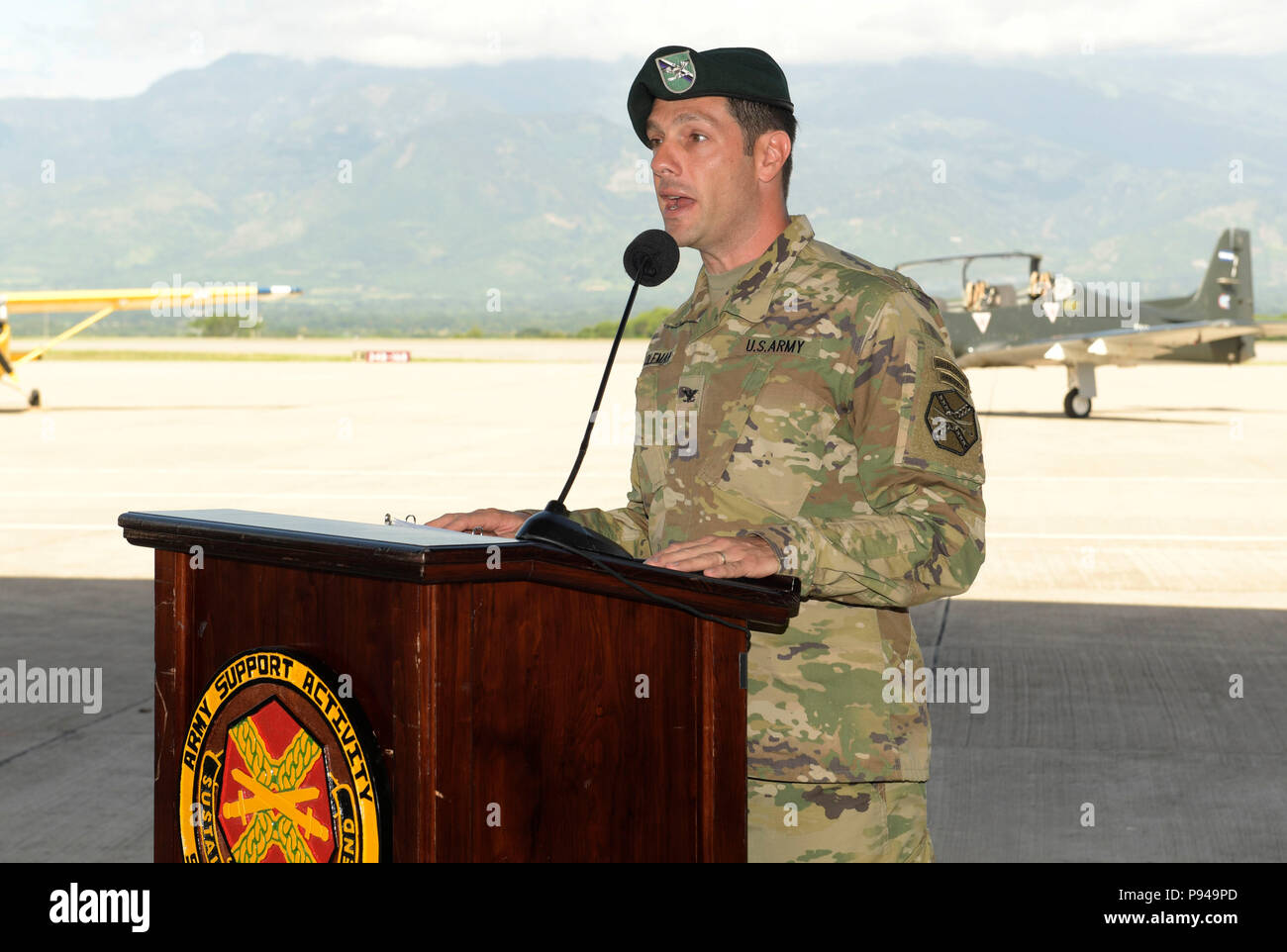 U.S. Army Col. Michael Coleman, Army Support Activity commander, greets ...