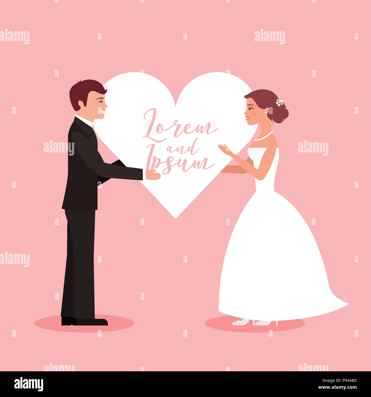 bride and groom holding heart wedding card vector illustration Stock ...
