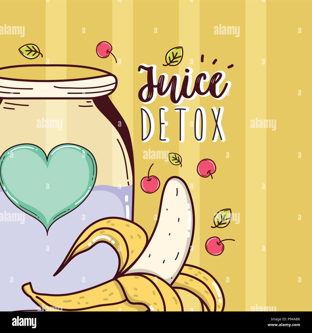 Juice detox cartoon banana and cherry vector illustration graphic ...