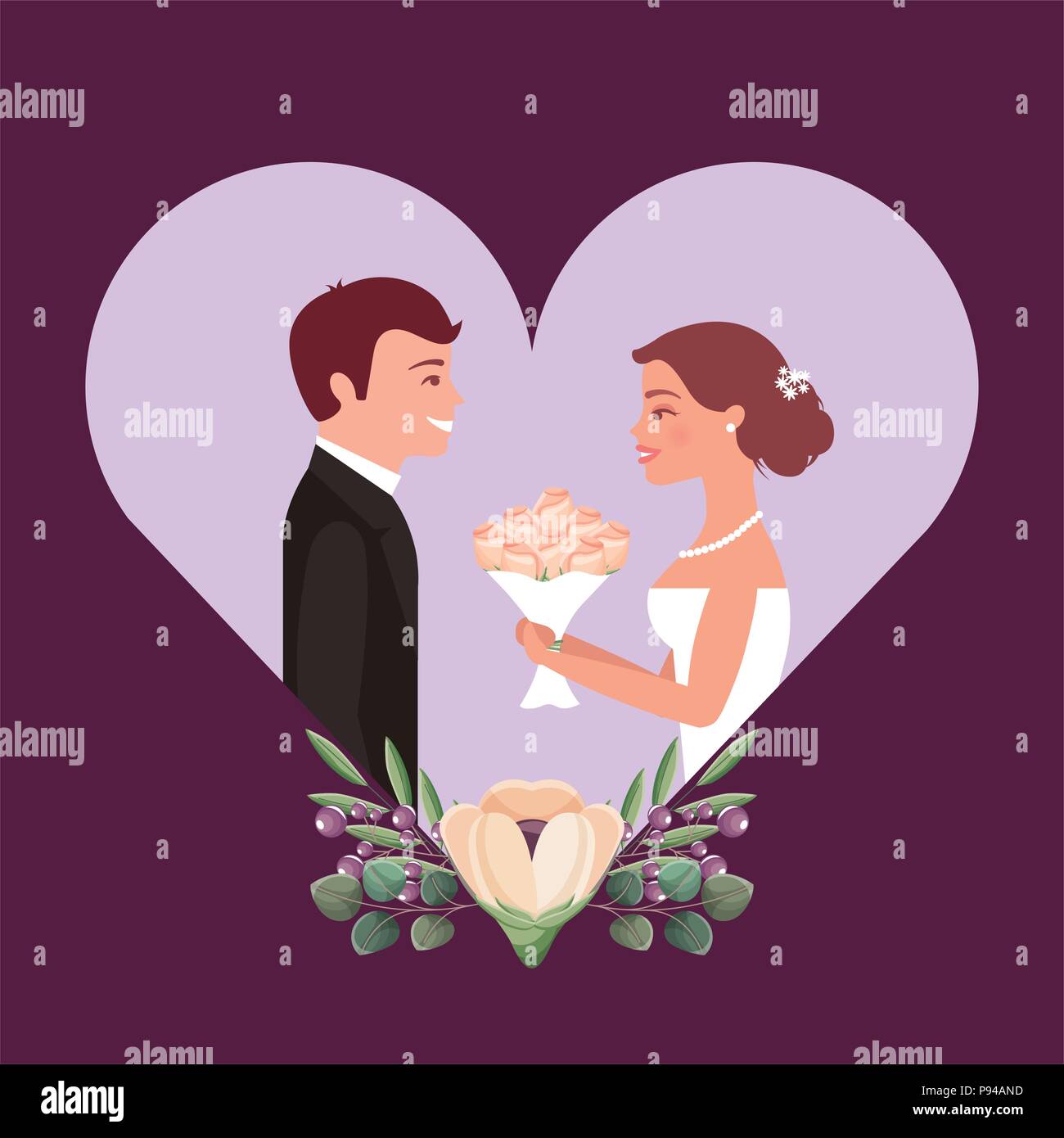 Smiling bride with bridal bouquet Stock Vector Images - Alamy