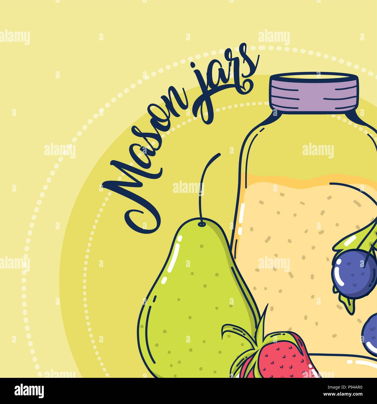 Mason jars juice fruits cartoon over colorful background vector ...