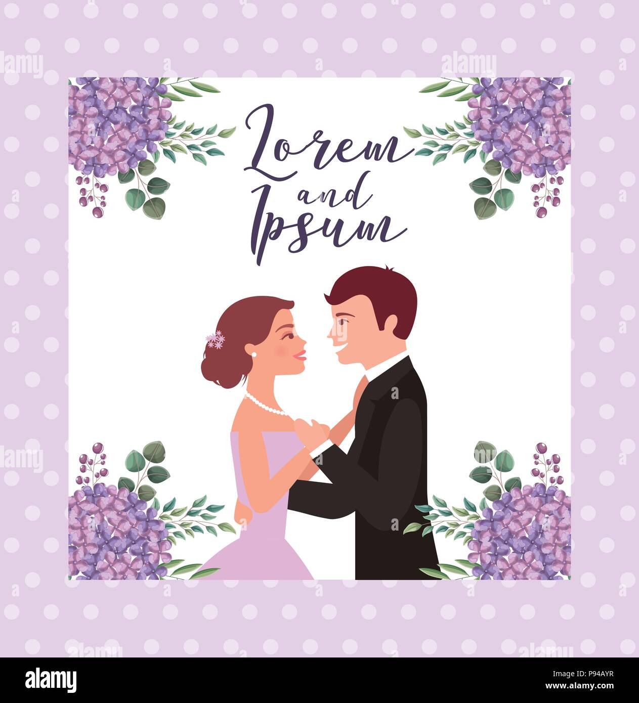 bride and groom their first dance wedding card flowers vector ...