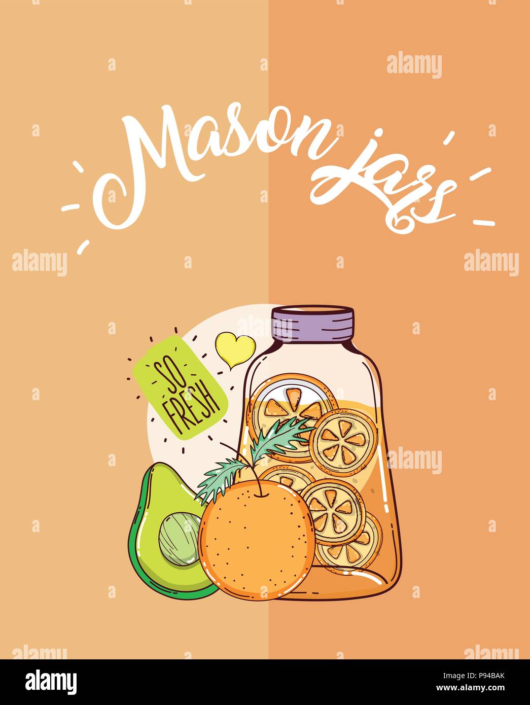 Mason jars juice fruits cartoon over colorful background vector ...
