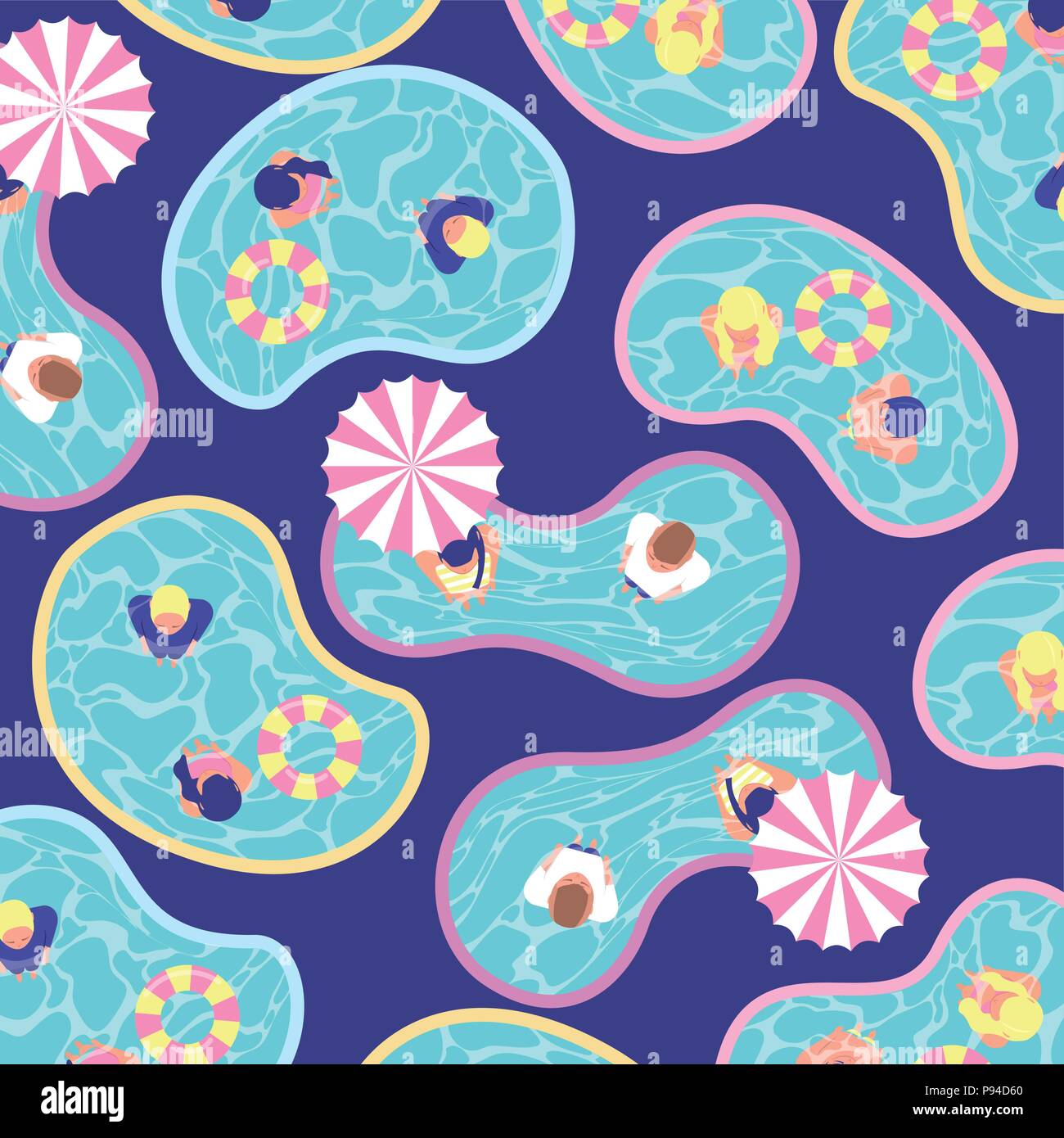 people summer time pools day floats water emjoying vector illustration ...