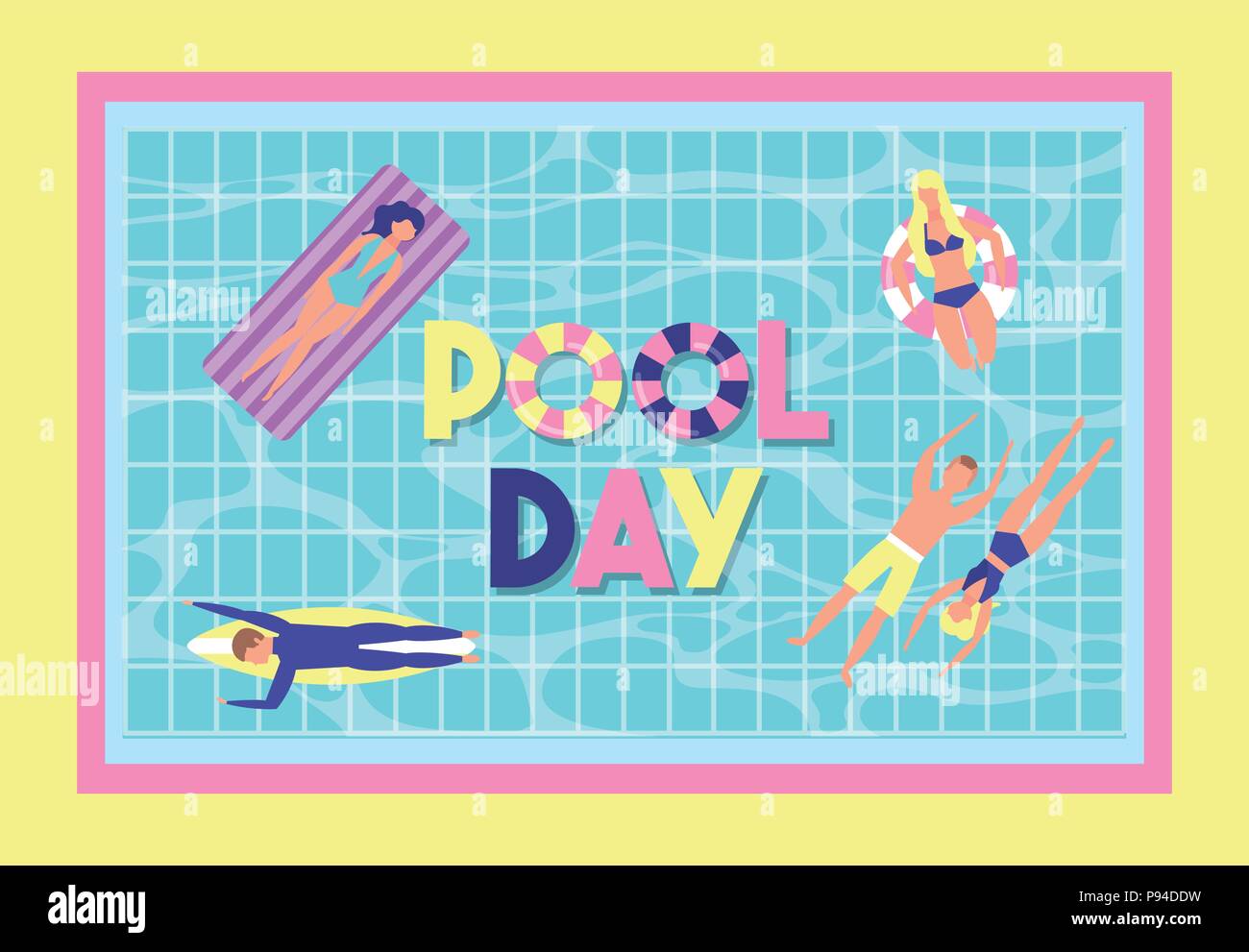 summer time vacations pool day people enjoying water floats vector ...