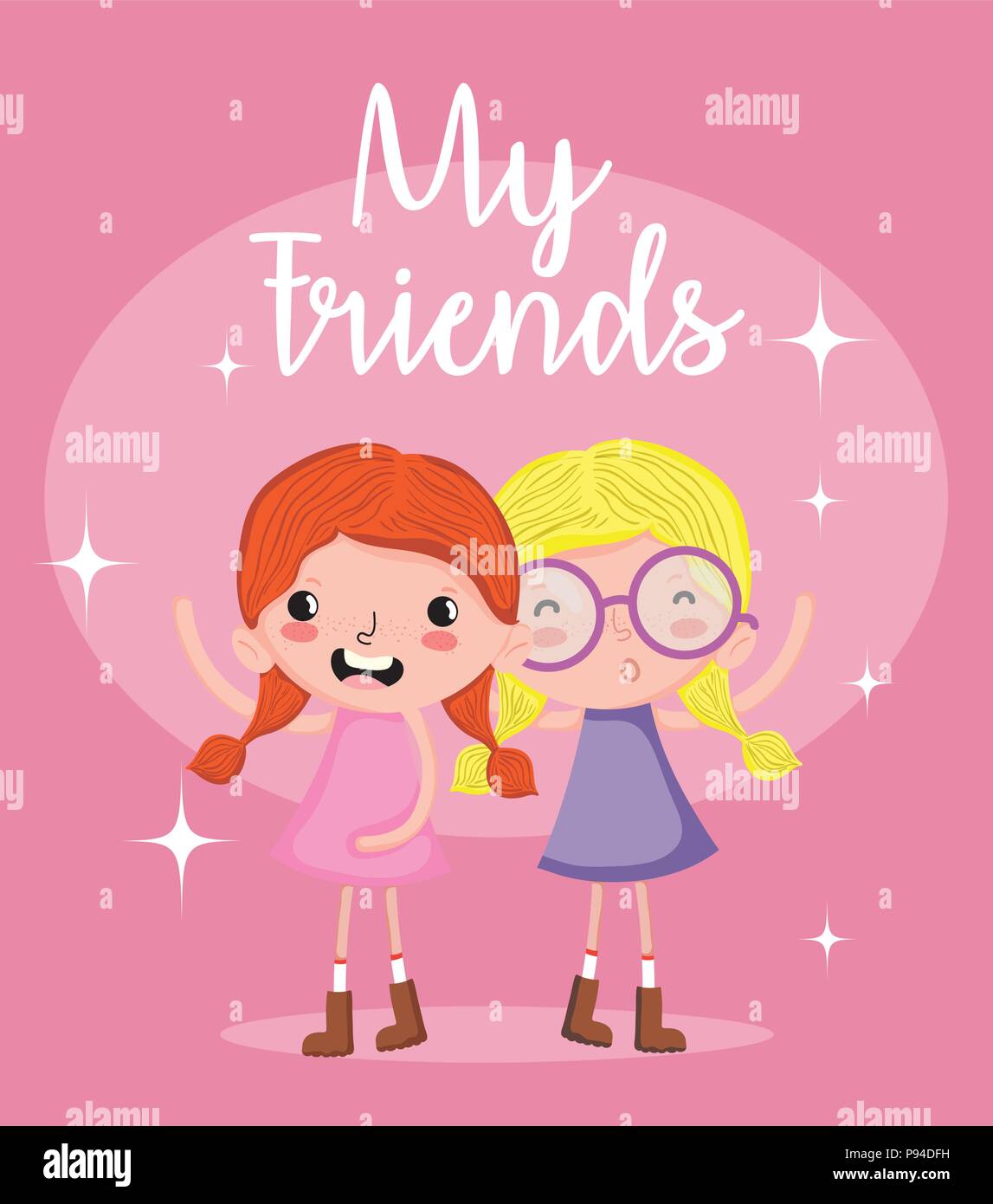 Beautiful girls friends cartoons vector illustration graphic design ...