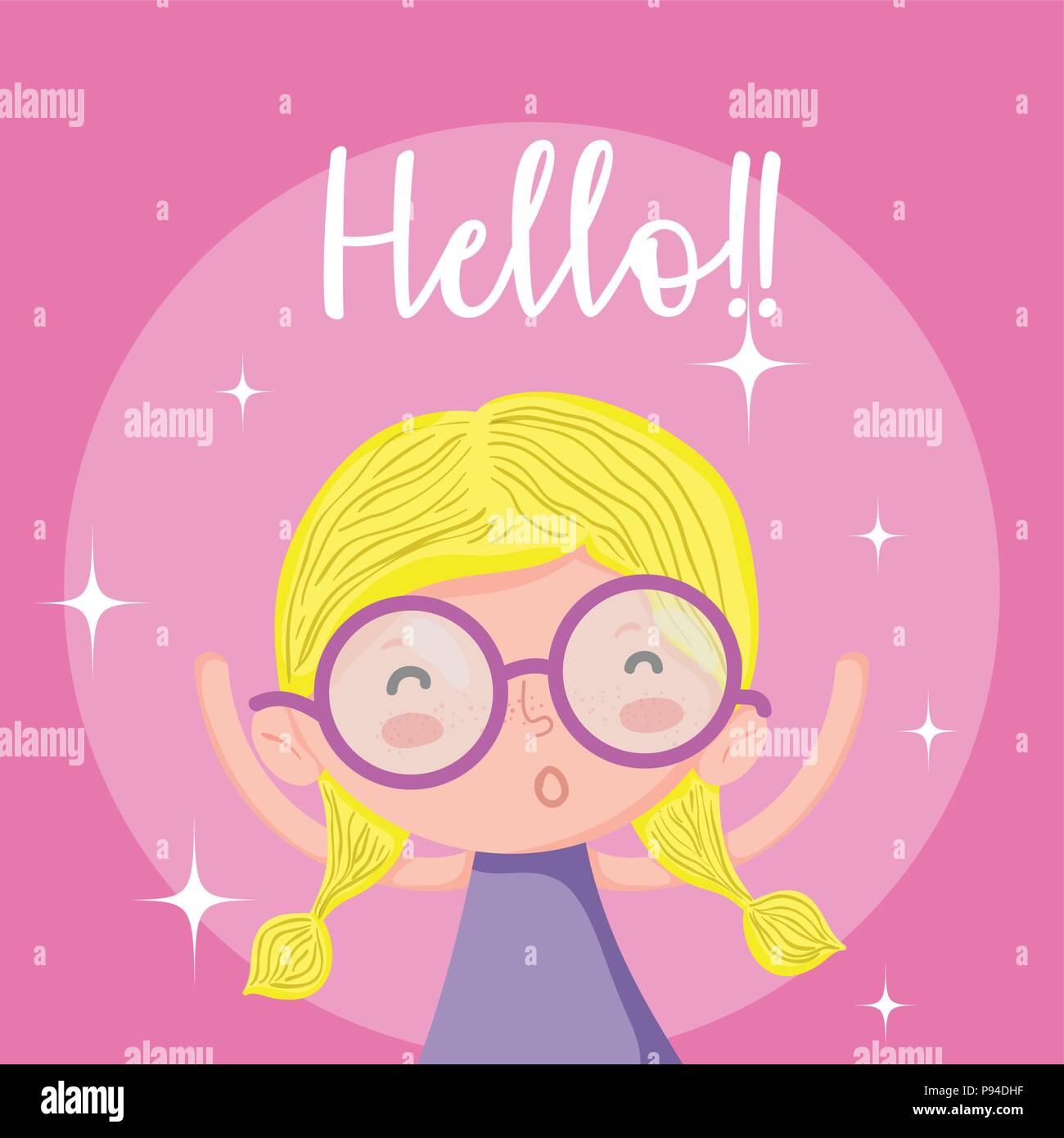 Beautiful girl cartoon hello card vector illustration graphic design ...