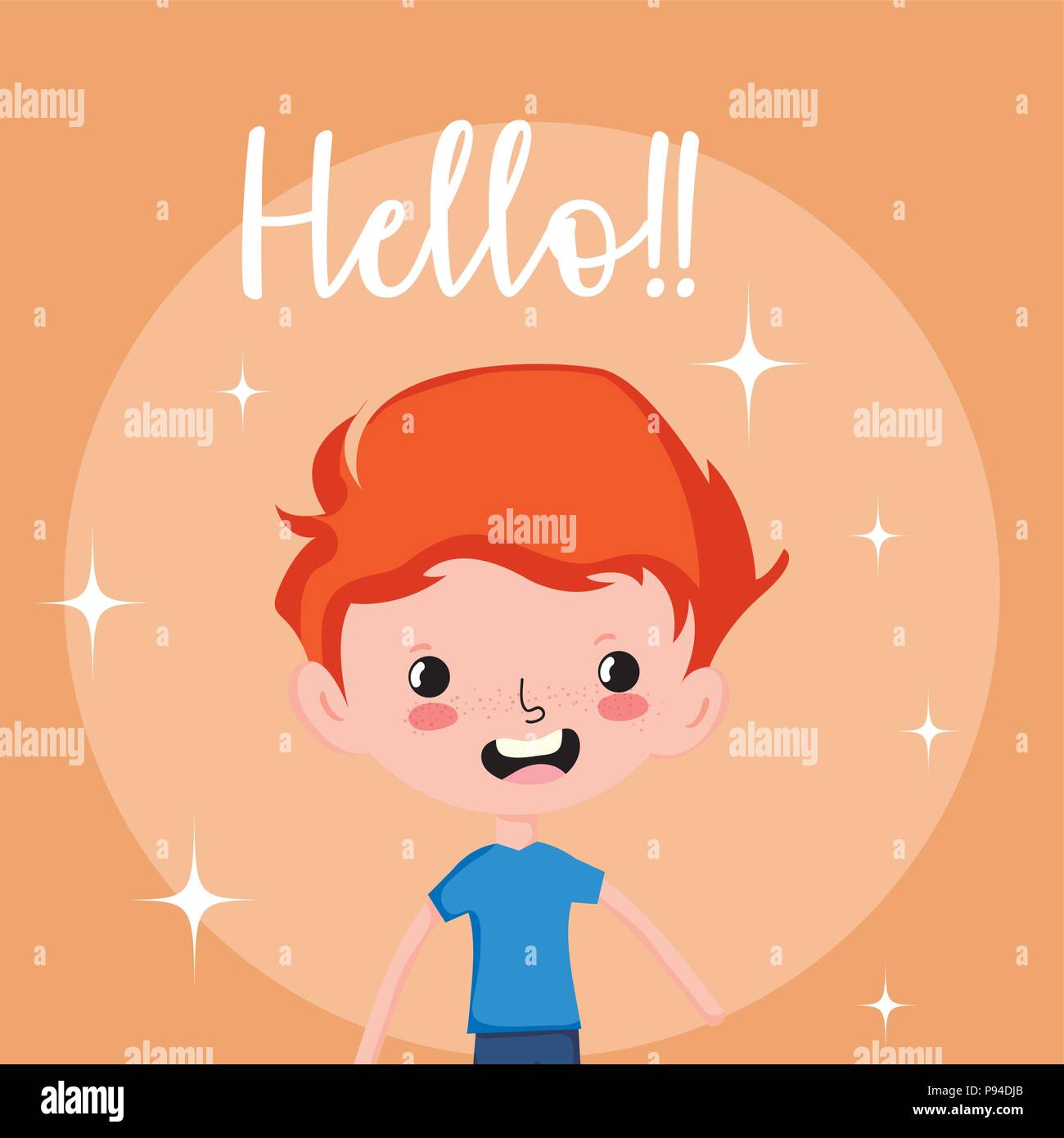 Cute boy cartoon hello card vector illustration graphic design Stock ...