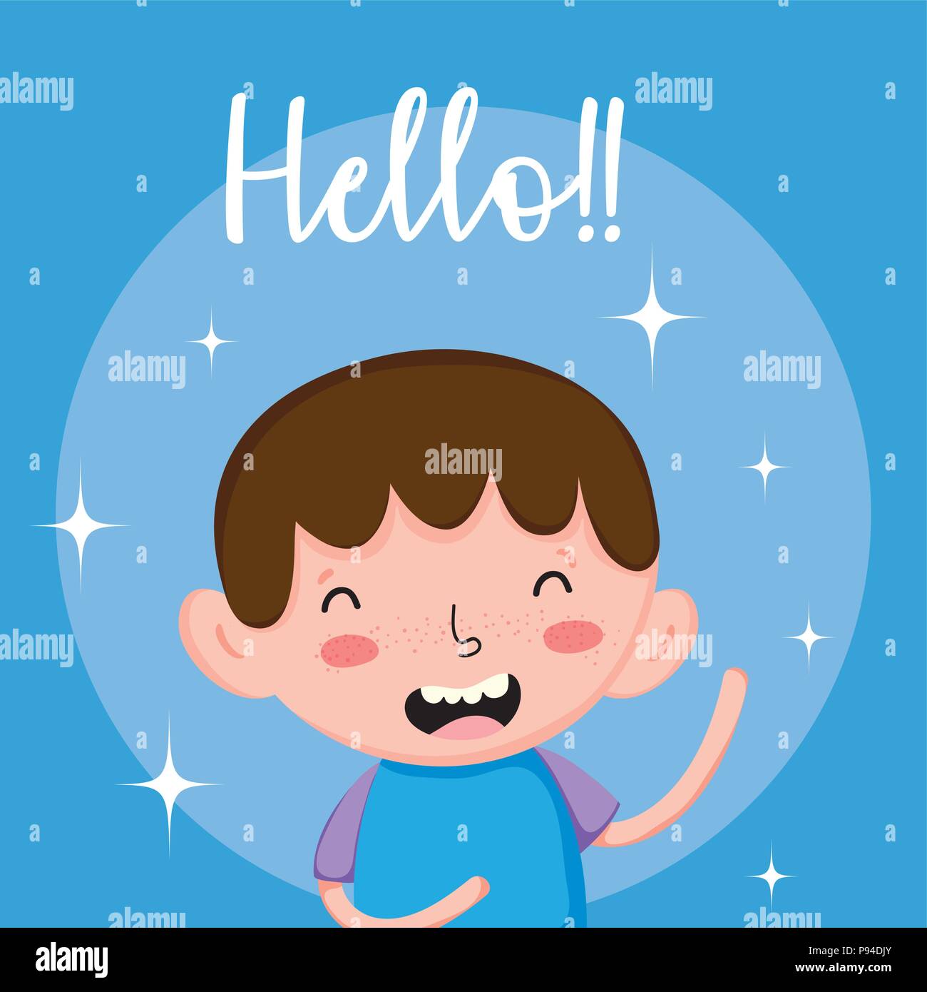 Cute boy cartoon hello card vector illustration graphic design Stock ...
