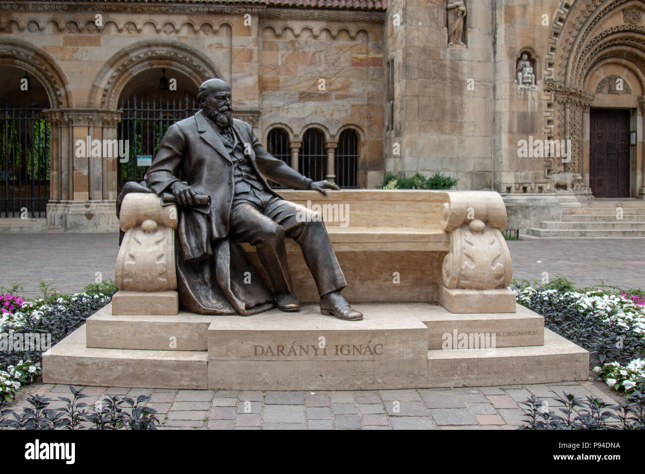 A statue of Hungarian politician Ignac Daranyi sits in a courtyard near ...