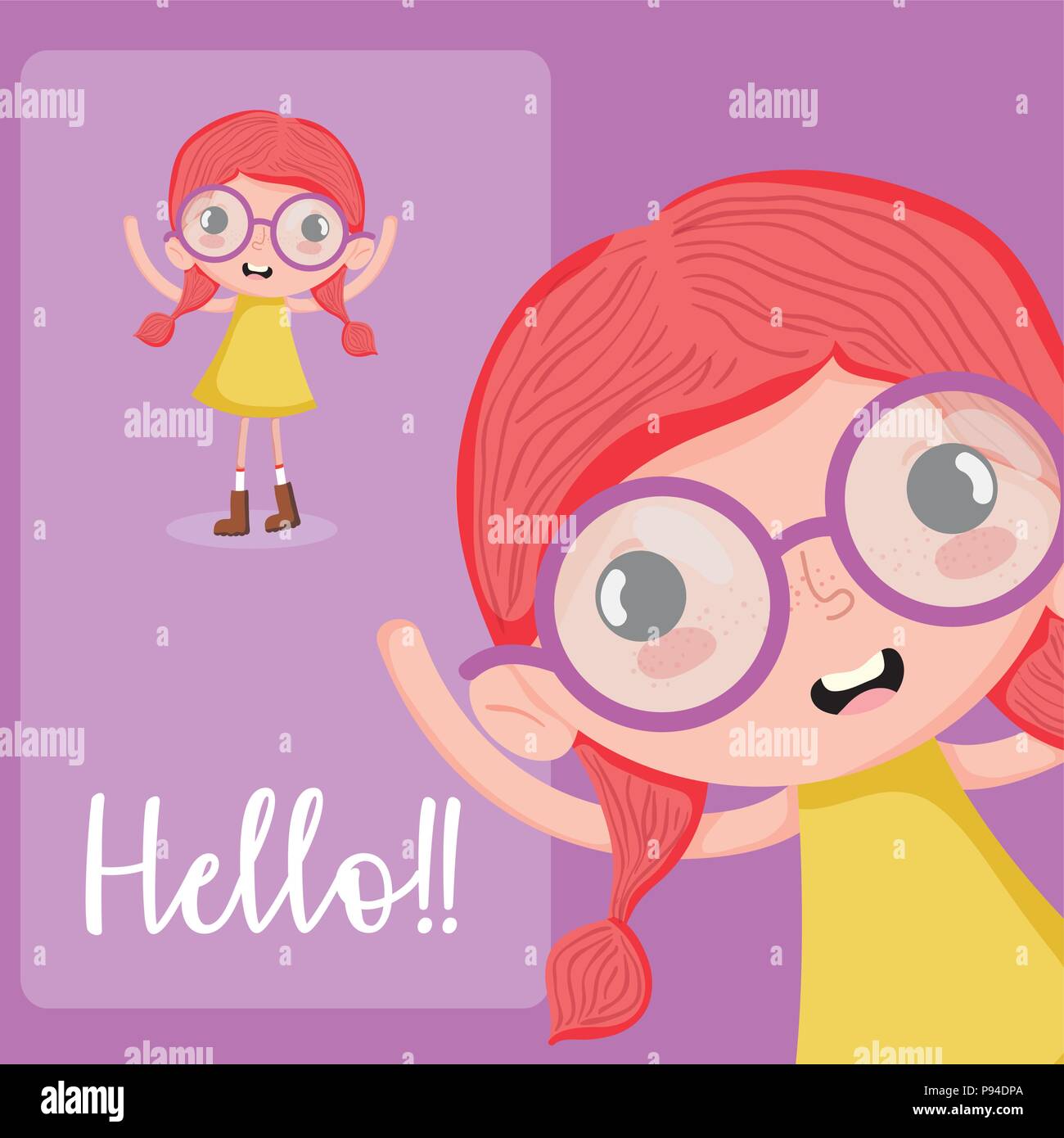 Beautiful girl cartoon hello card vector illustration graphic design ...