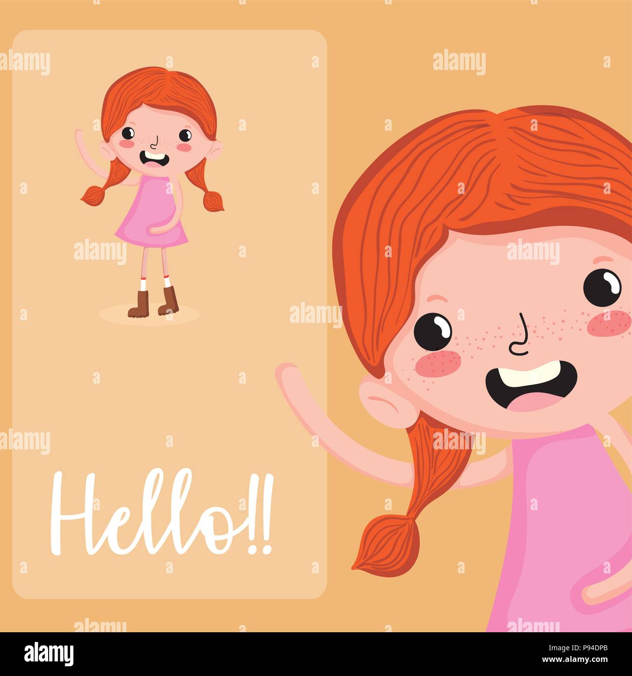 Beautiful girl cartoon hello card vector illustration graphic design ...