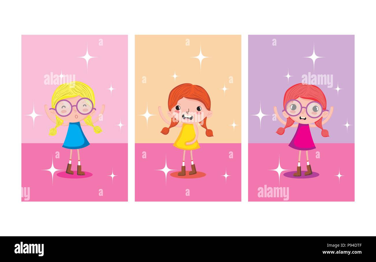 Cute girls cartoons card over white background vector illustration ...