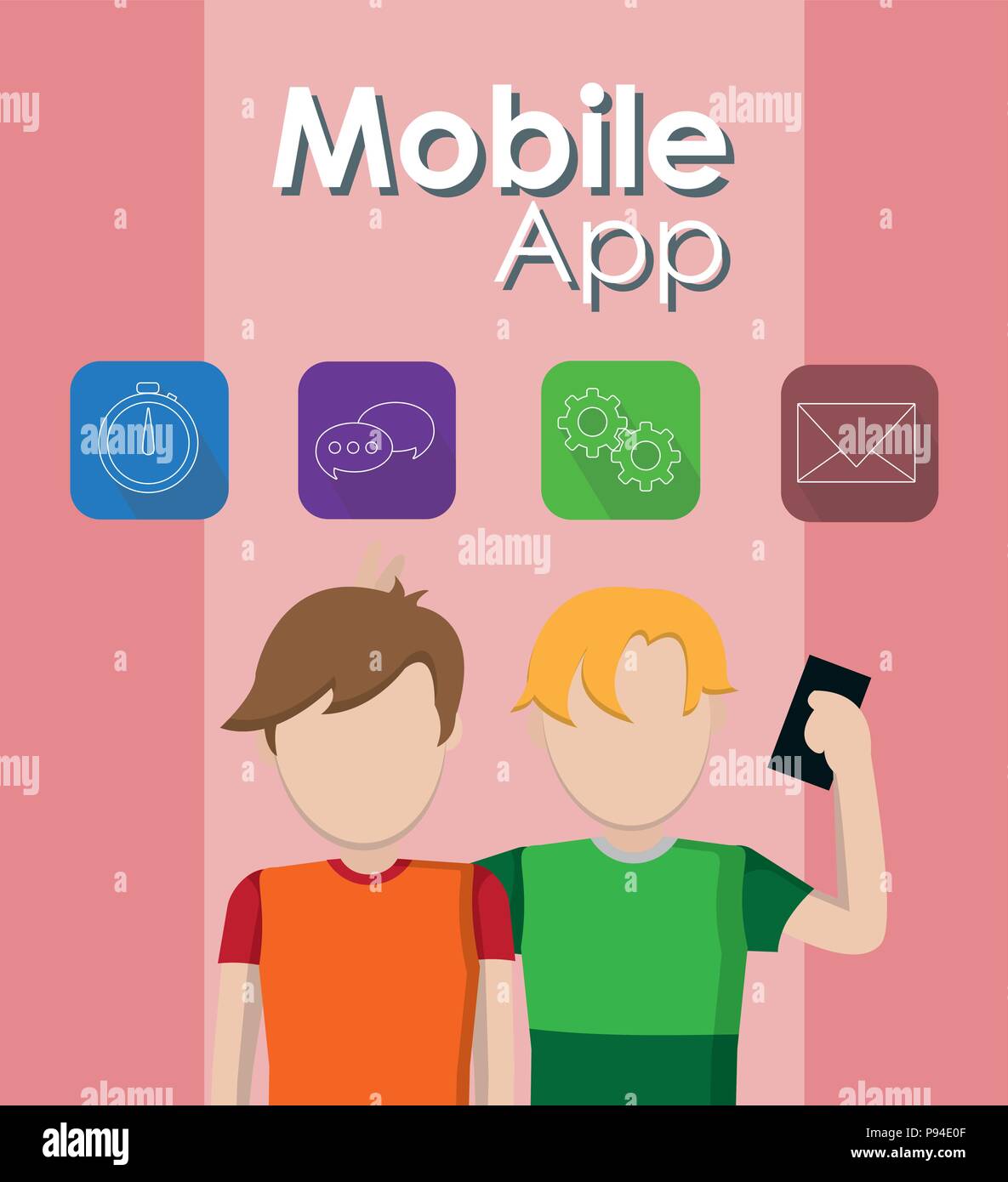 Young mens using smartphone mobile apps vector illustration graphic ...
