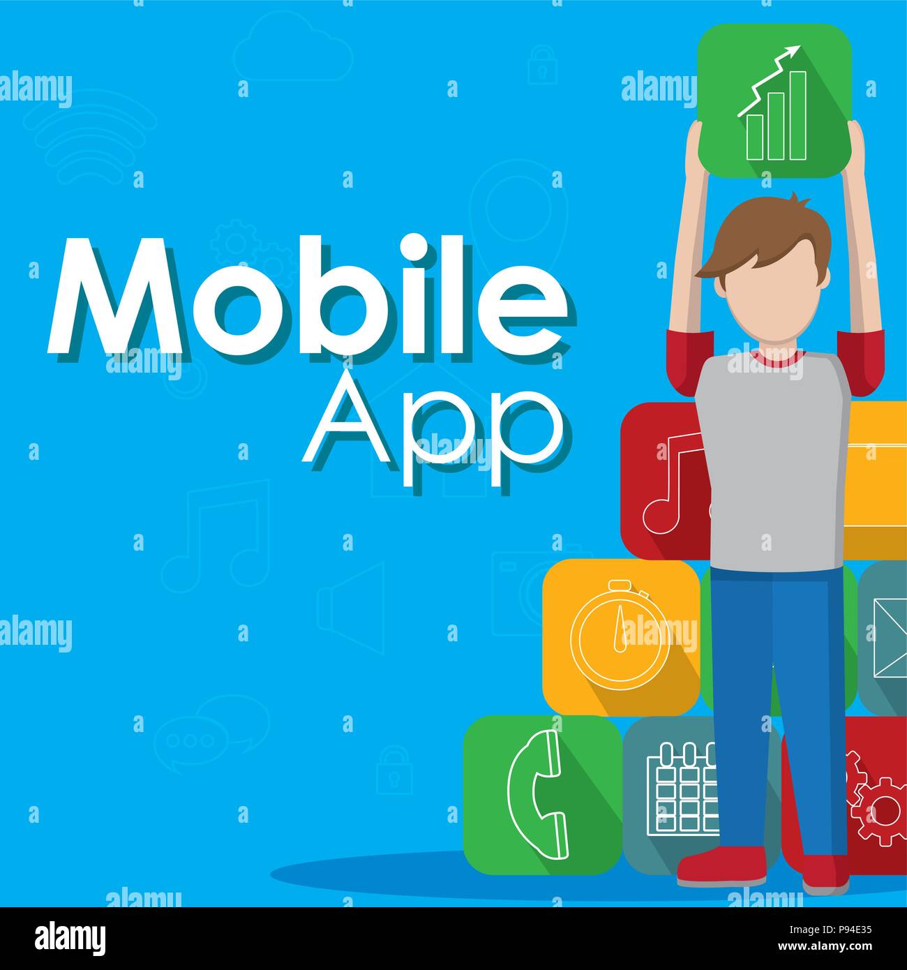 Young man using smartphone mobile apps vector illustration graphic ...