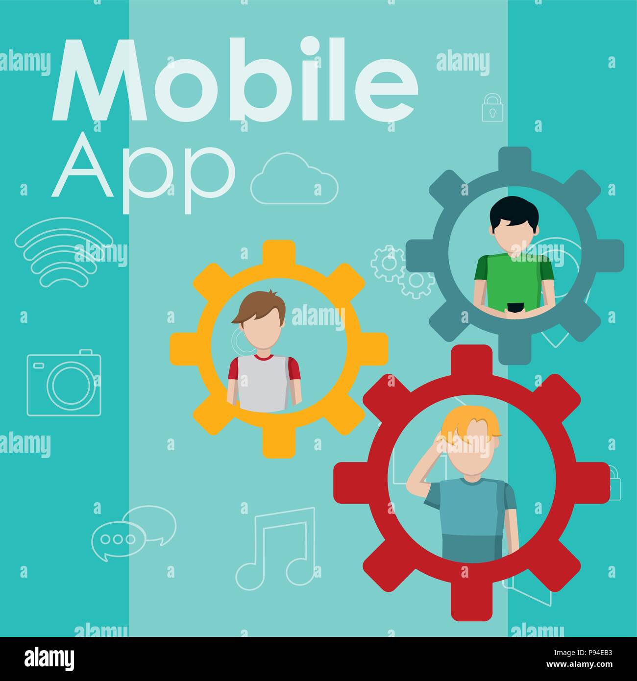 Young mens using smartphones mobile apps vector illustration graphic ...